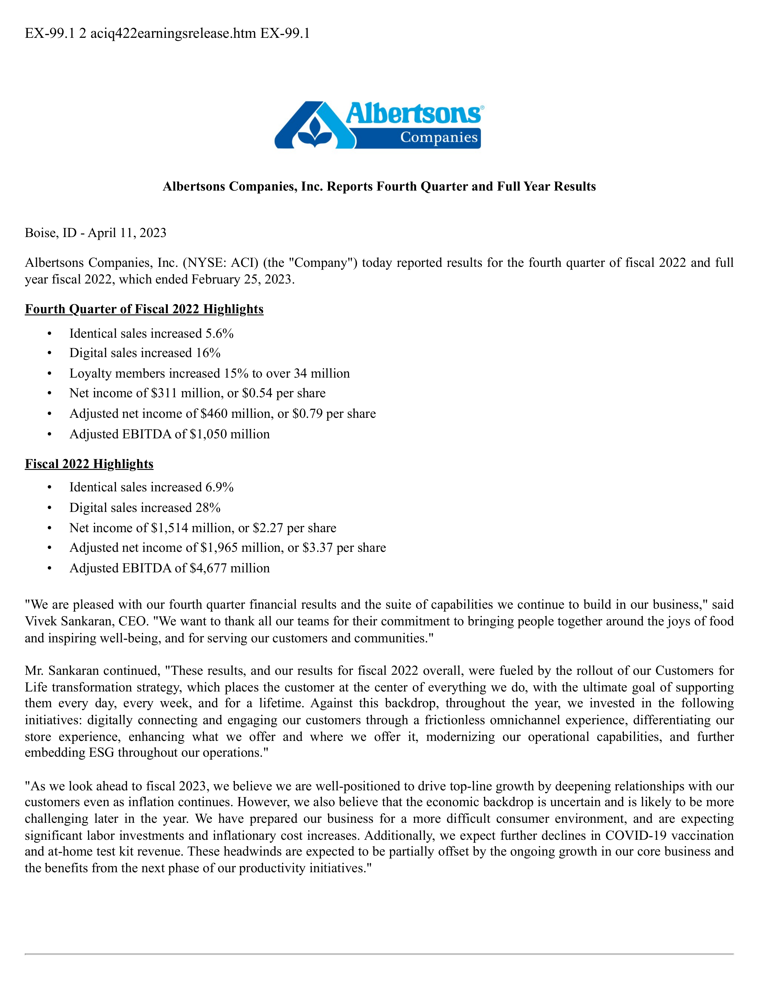 ACI Q4 2023 Earnings Report on 4/11/2023