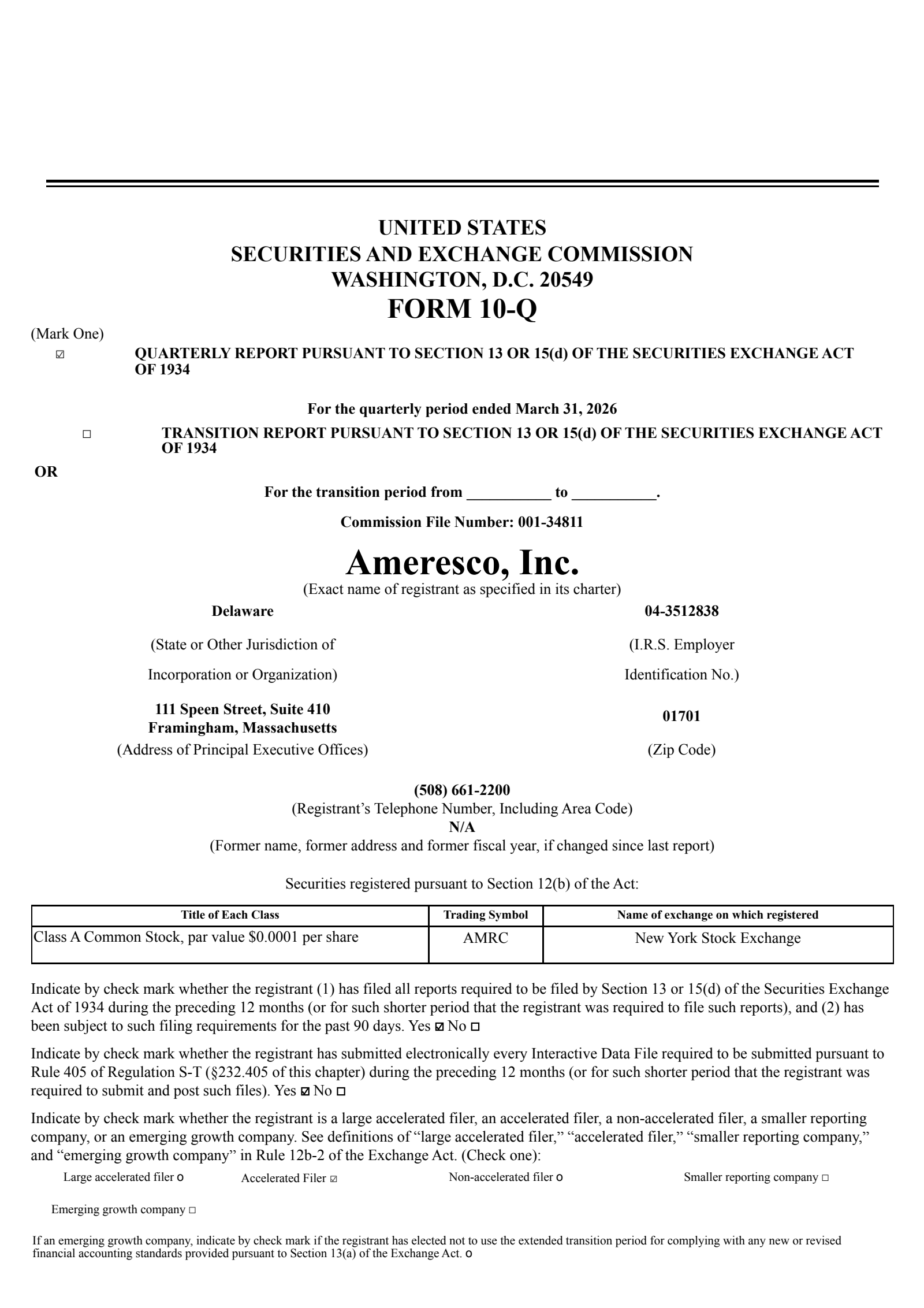 AMRC Q1 2026 Earnings Report on 5/4/2026