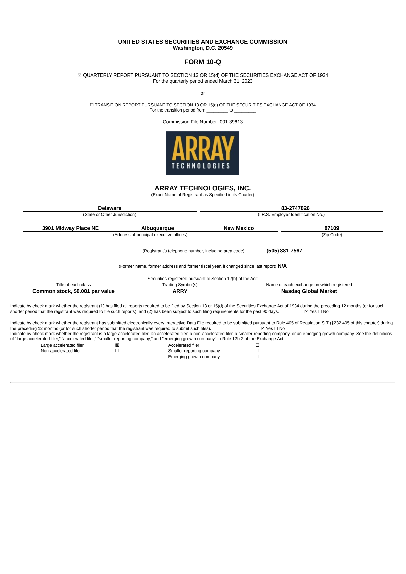 ARRY Q1 2023 Earnings Report on 5/9/2023