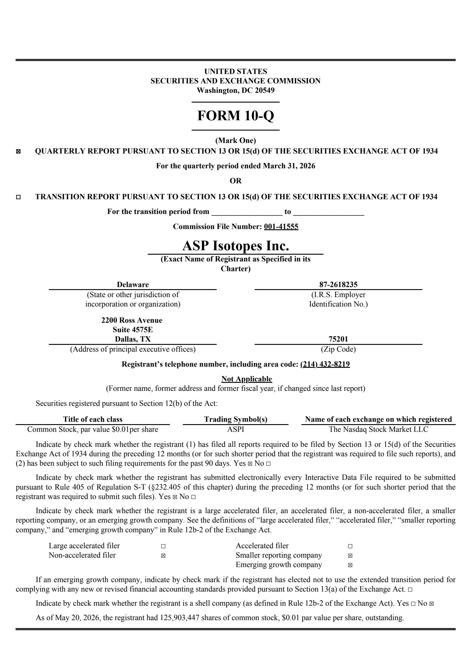 ASPI Q1 2026 Earnings Report on 5/20/2026