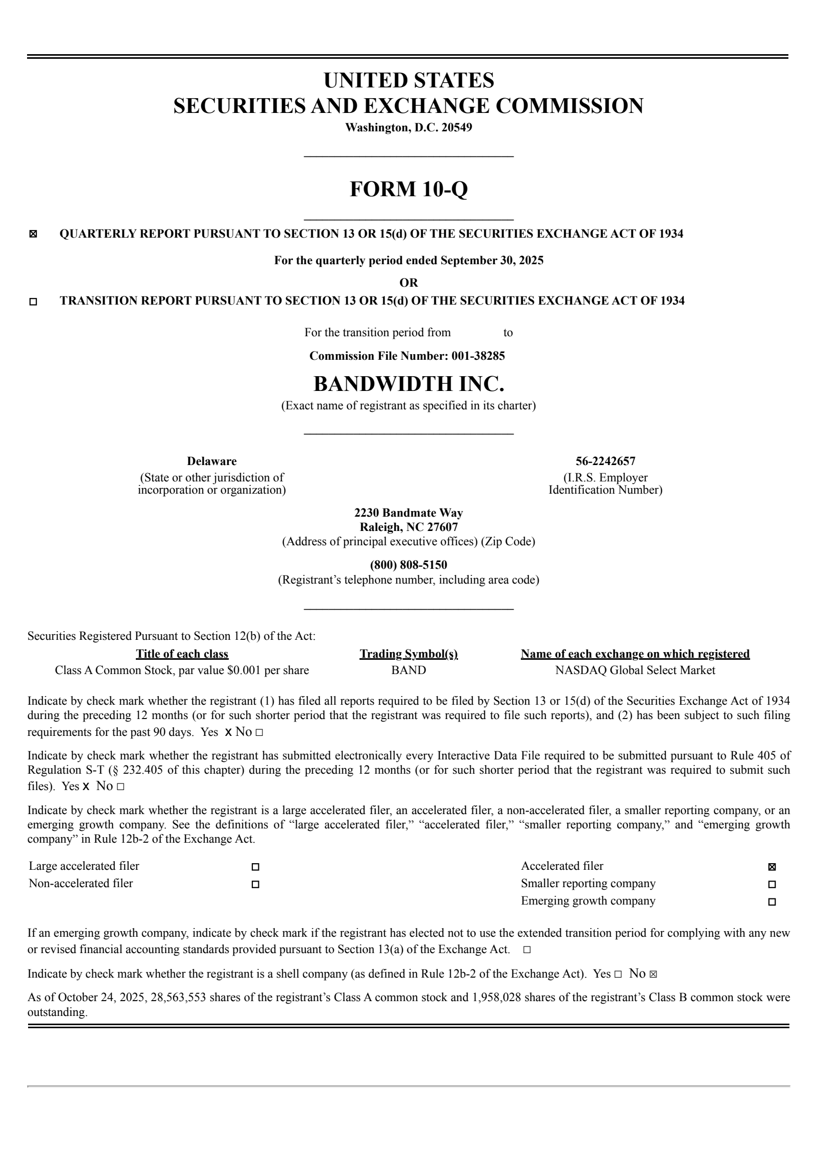 BAND Q3 2025 Earnings Report on 10/30/2025