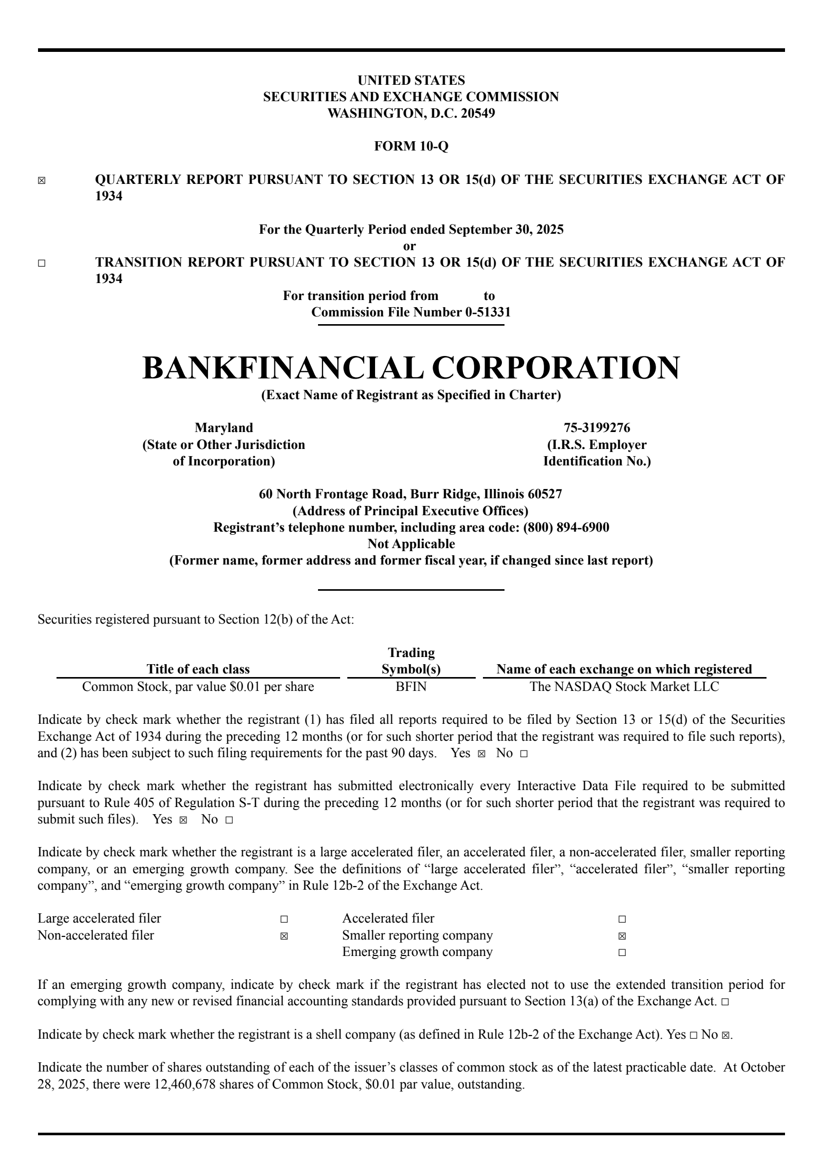 BFIN Q3 2025 Earnings Report on 10/30/2025