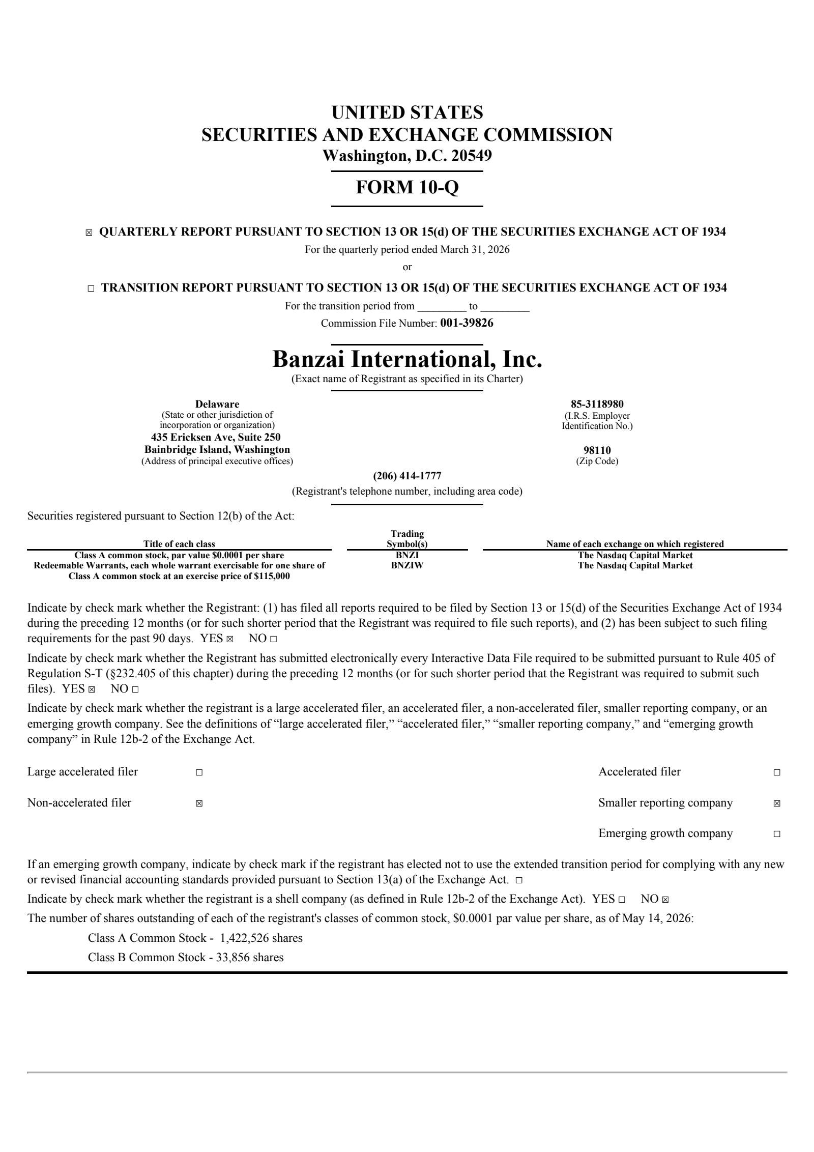 BNZI Q1 2026 Earnings Report on 5/15/2026
