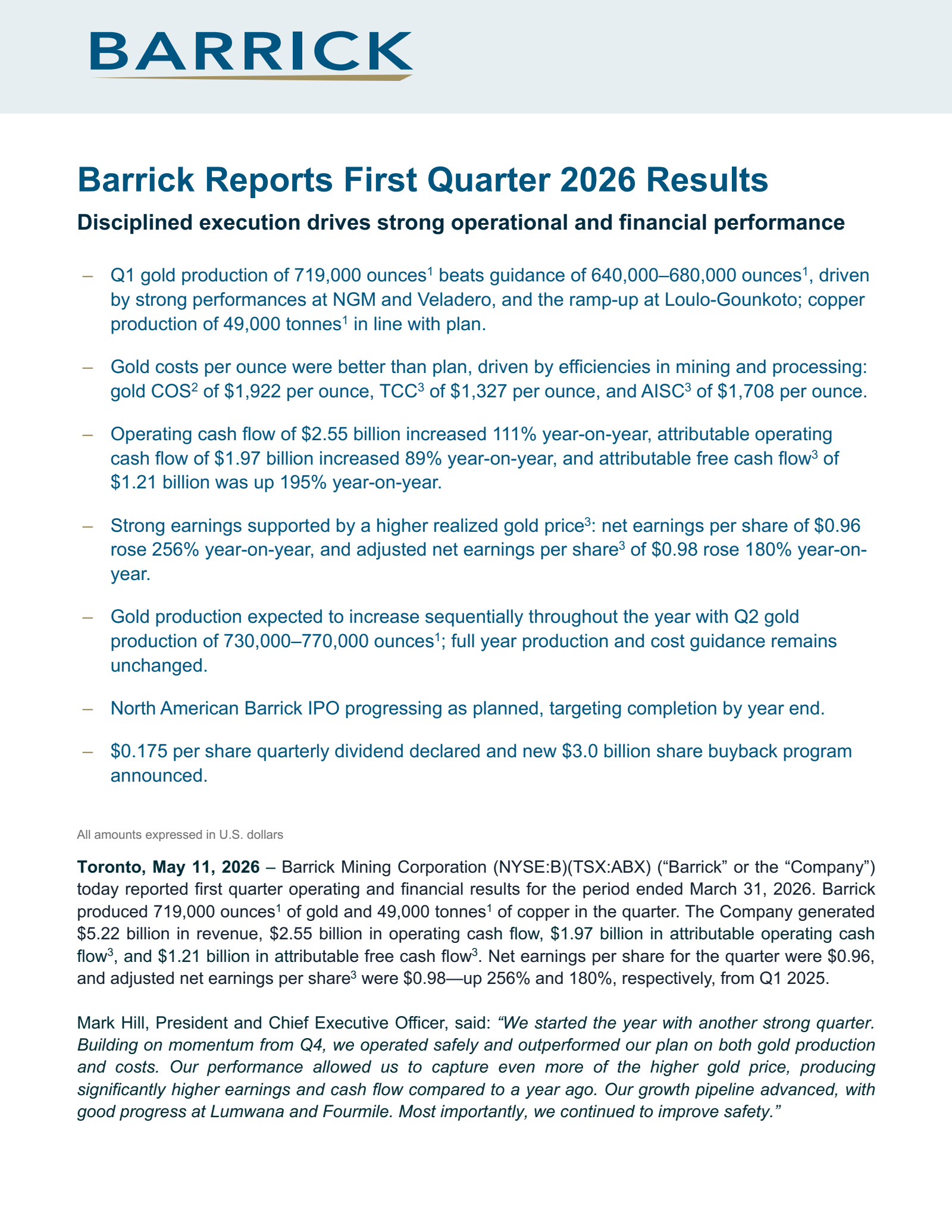 GOLD Q1 2026 Earnings Report on 5/11/2026