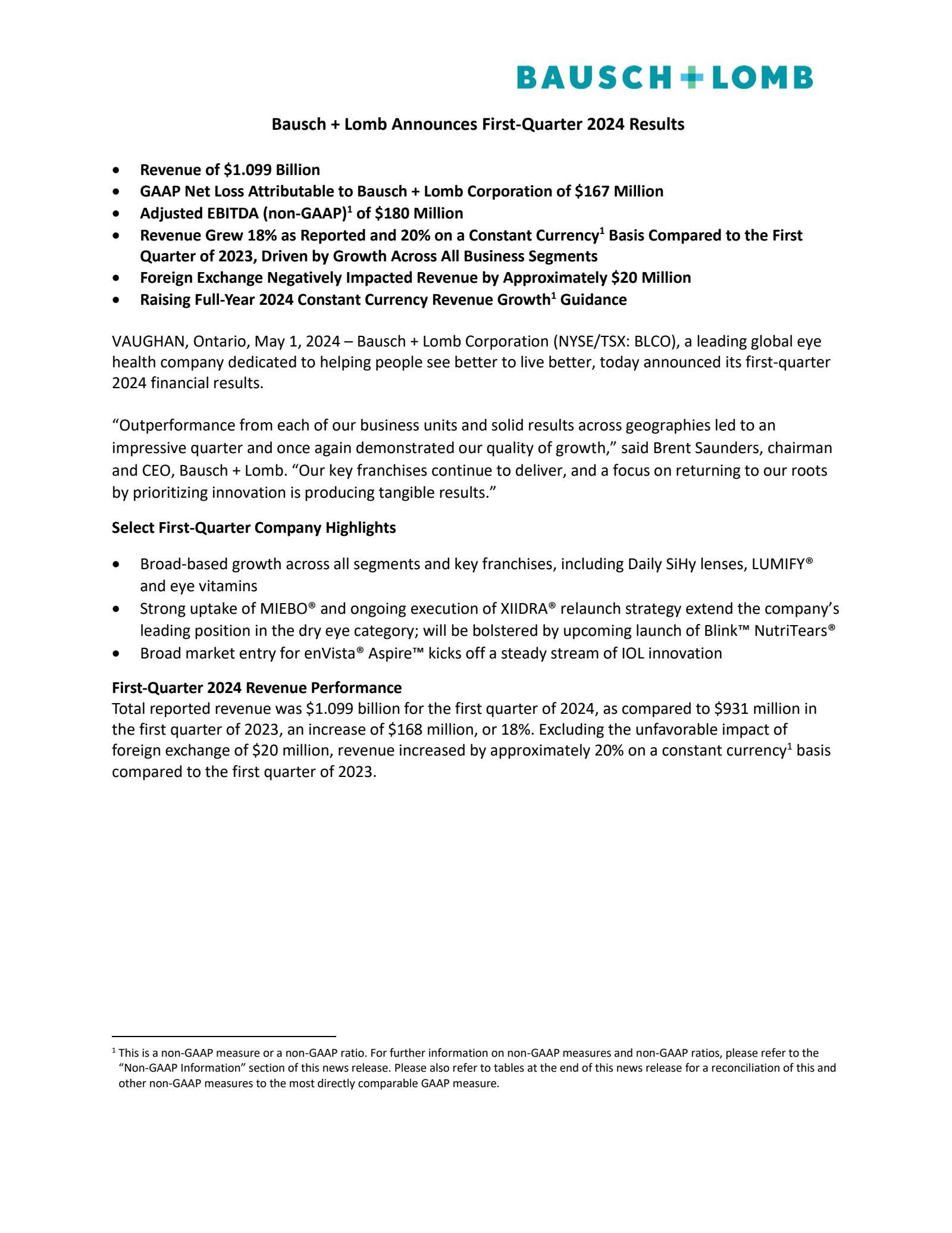 BLCO Q1 2024 Earnings Report on 5/1/2024