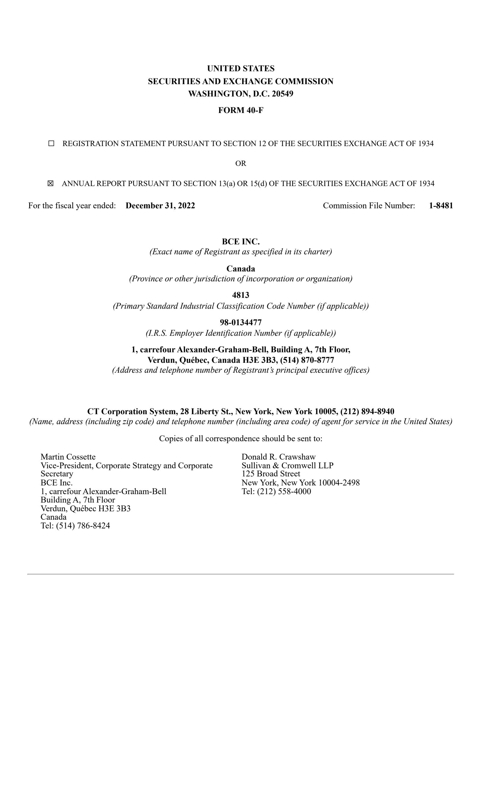 BCE Q4 2022 Earnings Report on 2/2/2023