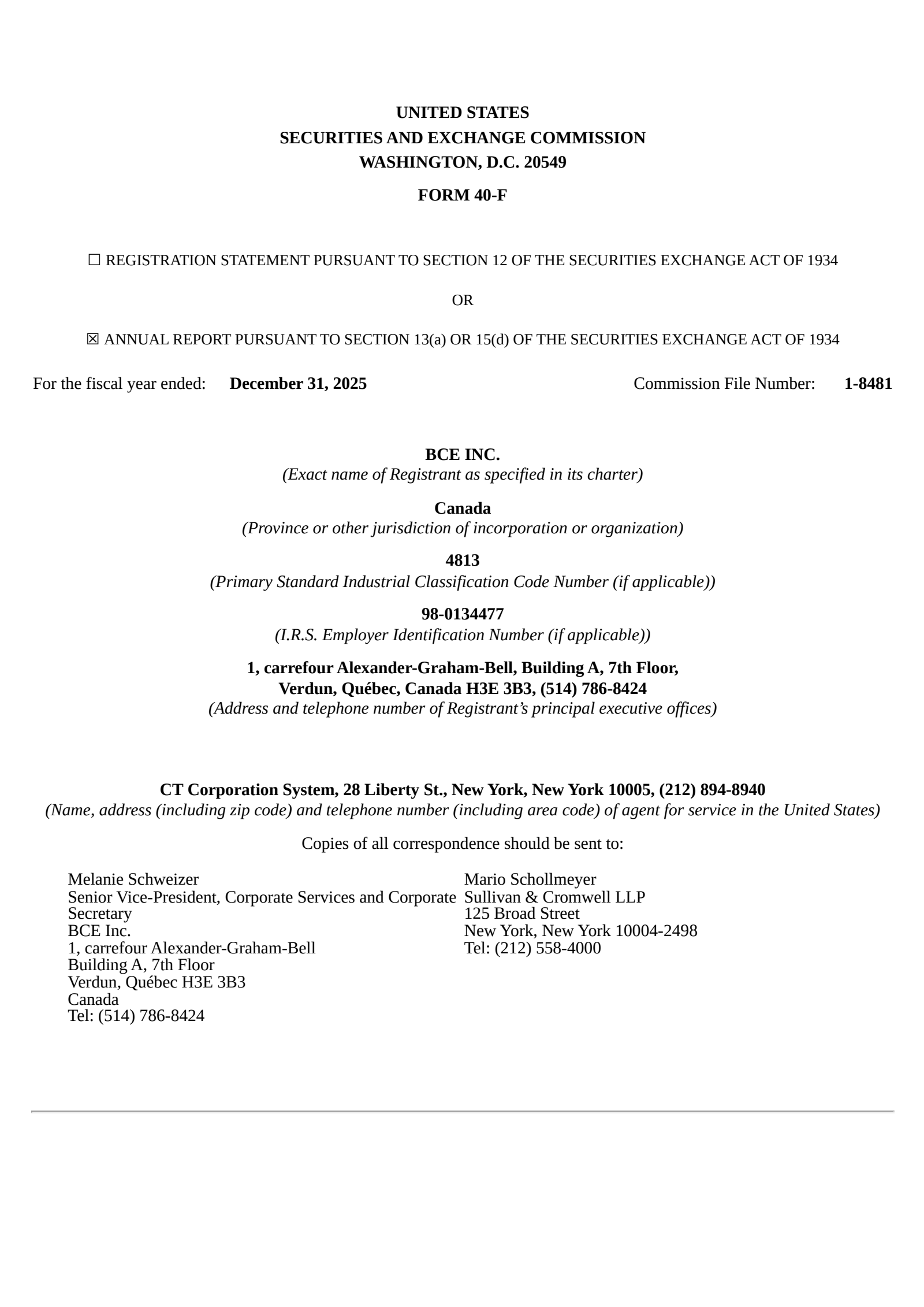 BCE Q4 2025 Earnings Report on 2/5/2026