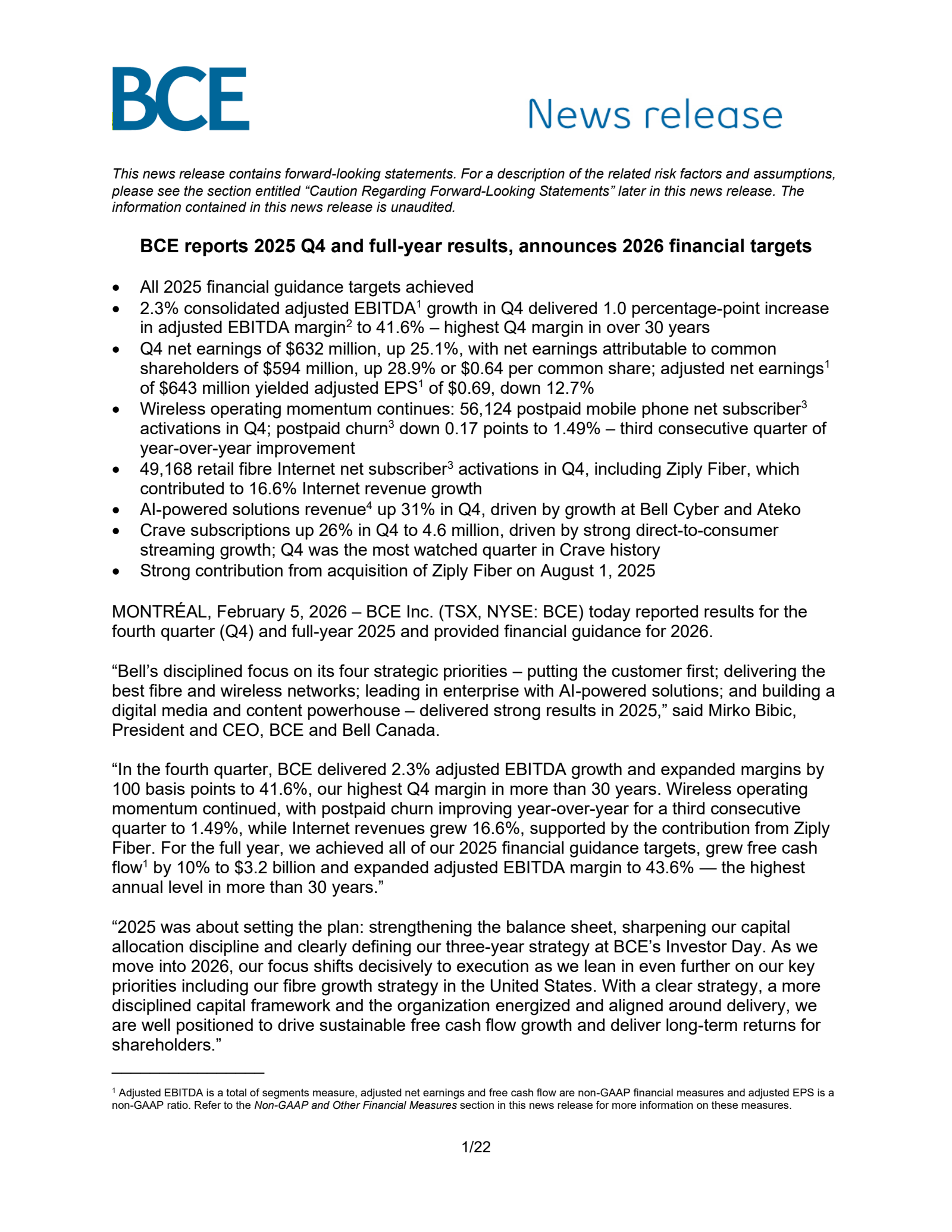 BCE Q4 2025 Earnings Report on 2/5/2026