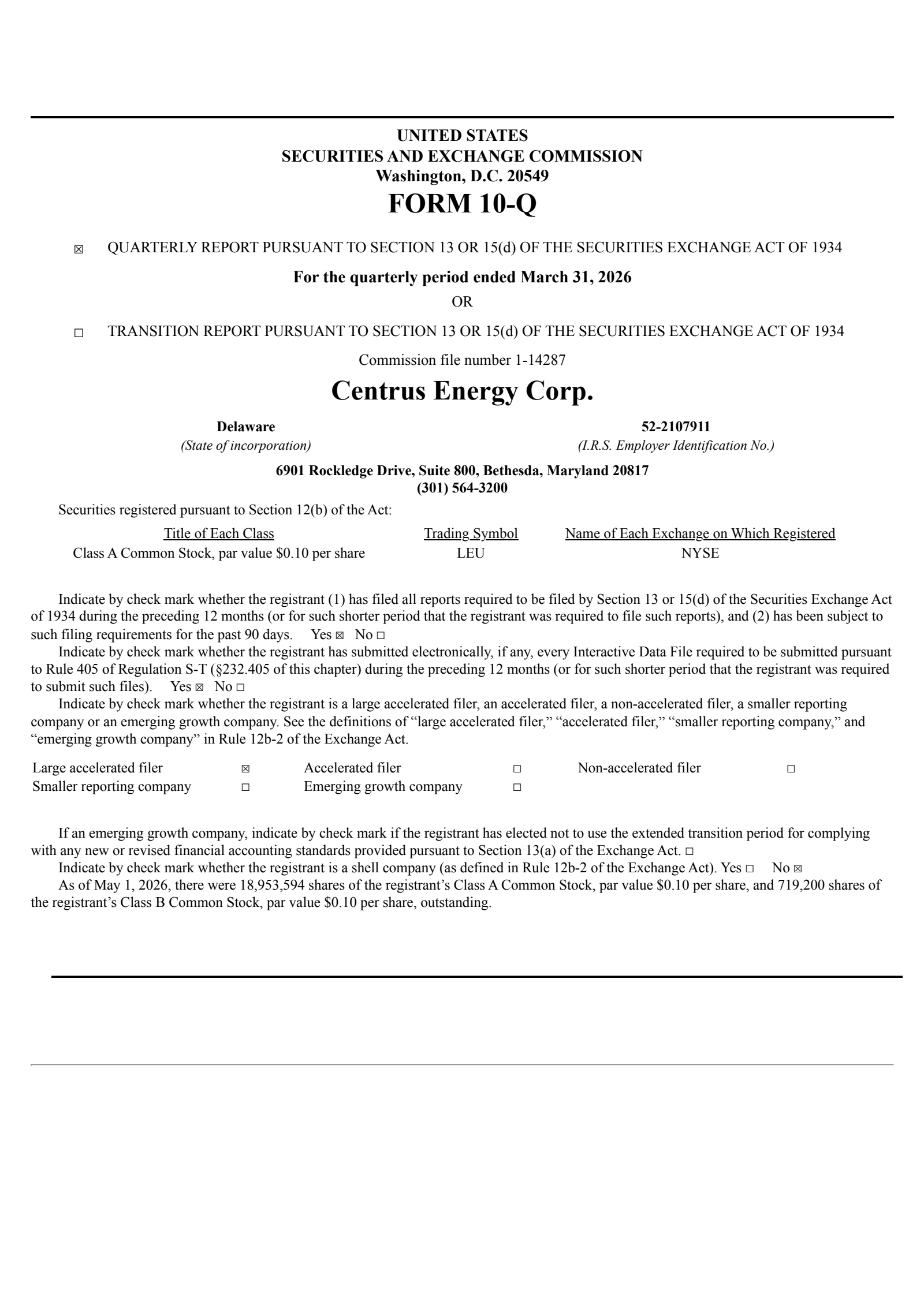 LEU Q1 2026 Earnings Report on 5/5/2026