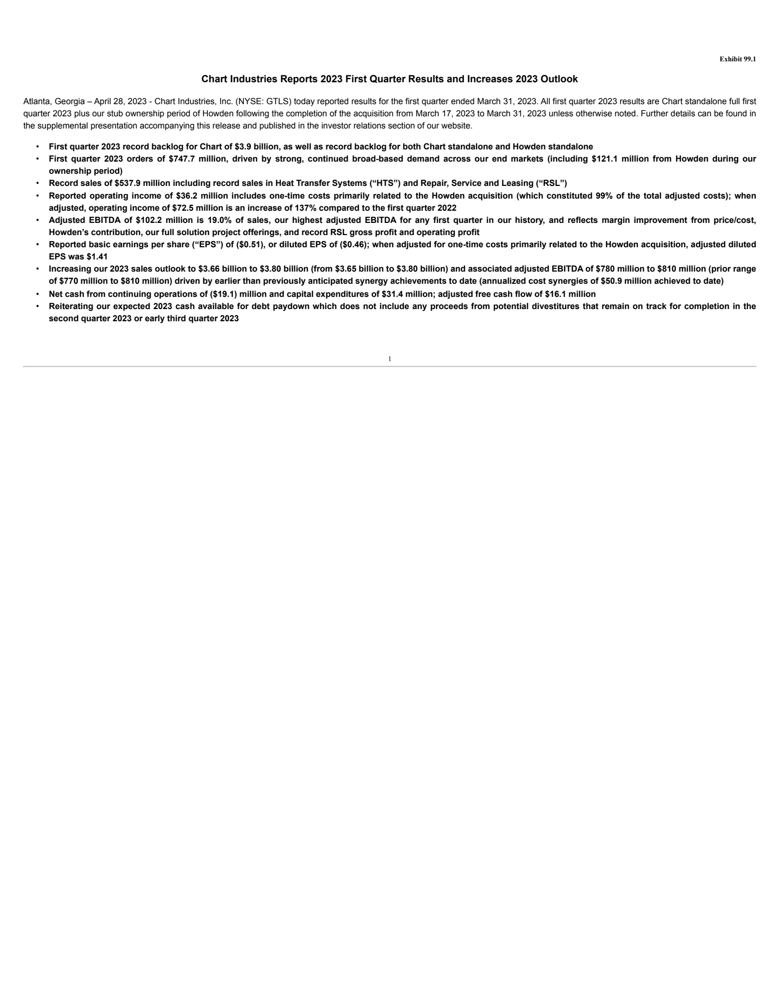 GTLS Q1 2023 Earnings Report on 4/28/2023