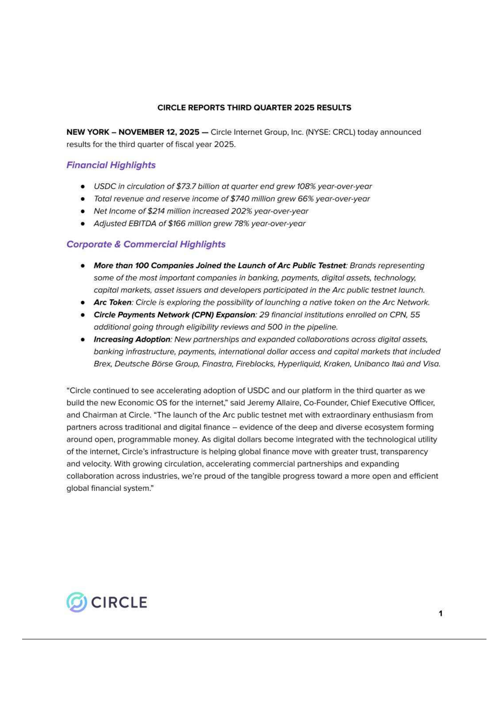 CRCL Q3 2025 Earnings Report on 11/12/2025