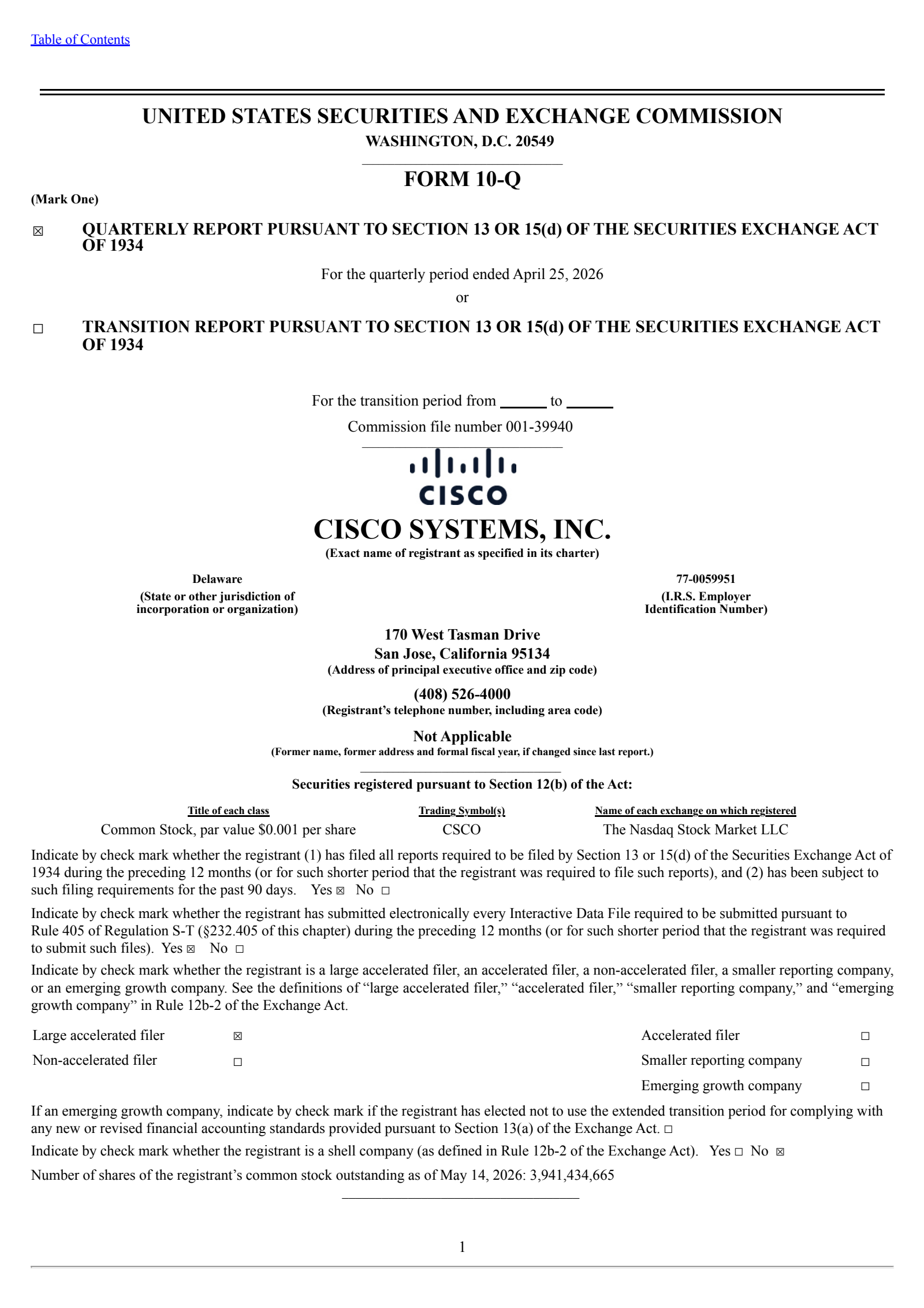 CSCO Q3 2026 Earnings Report on 5/13/2026