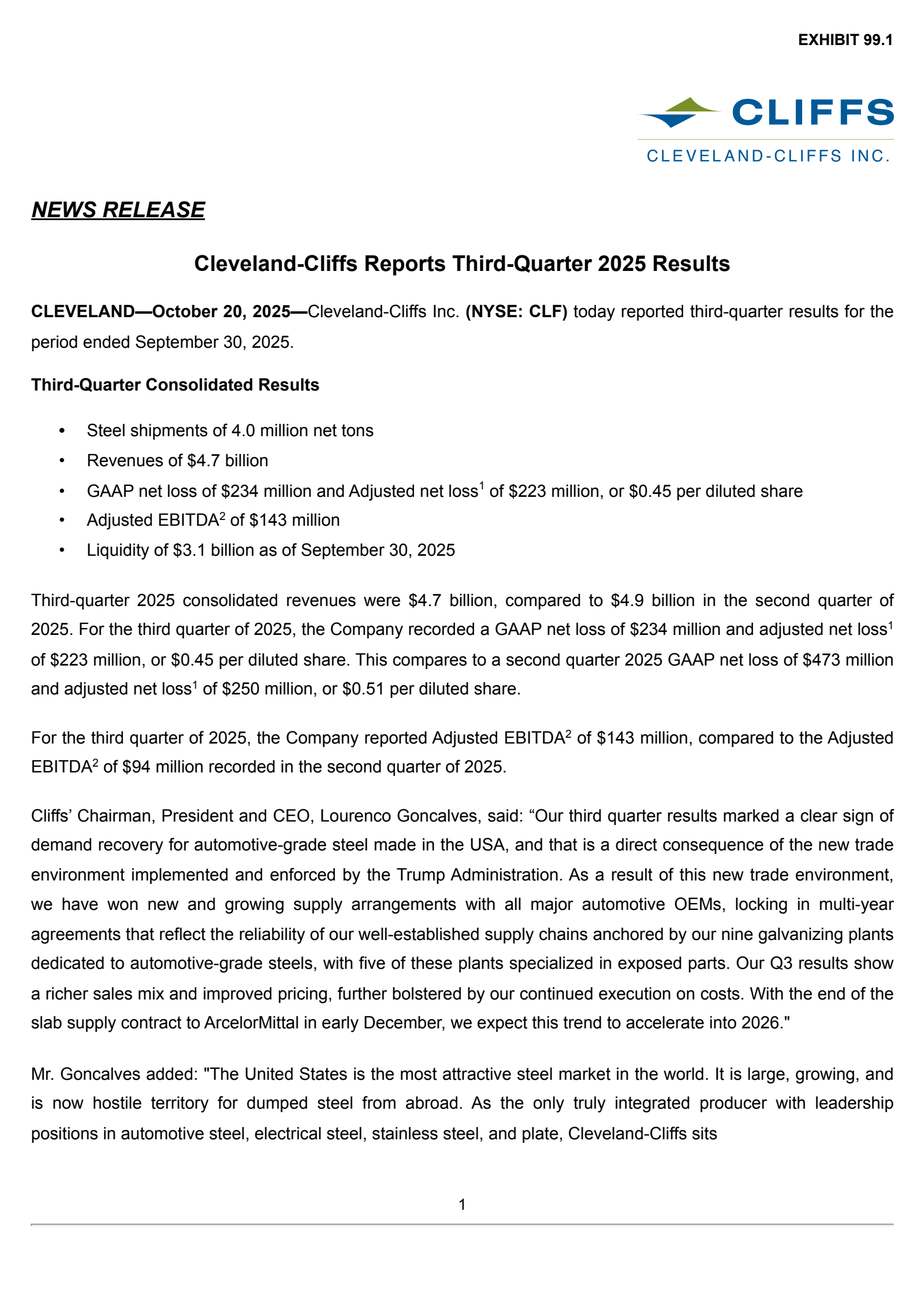 CLF Q3 2025 Earnings Report on 10/20/2025