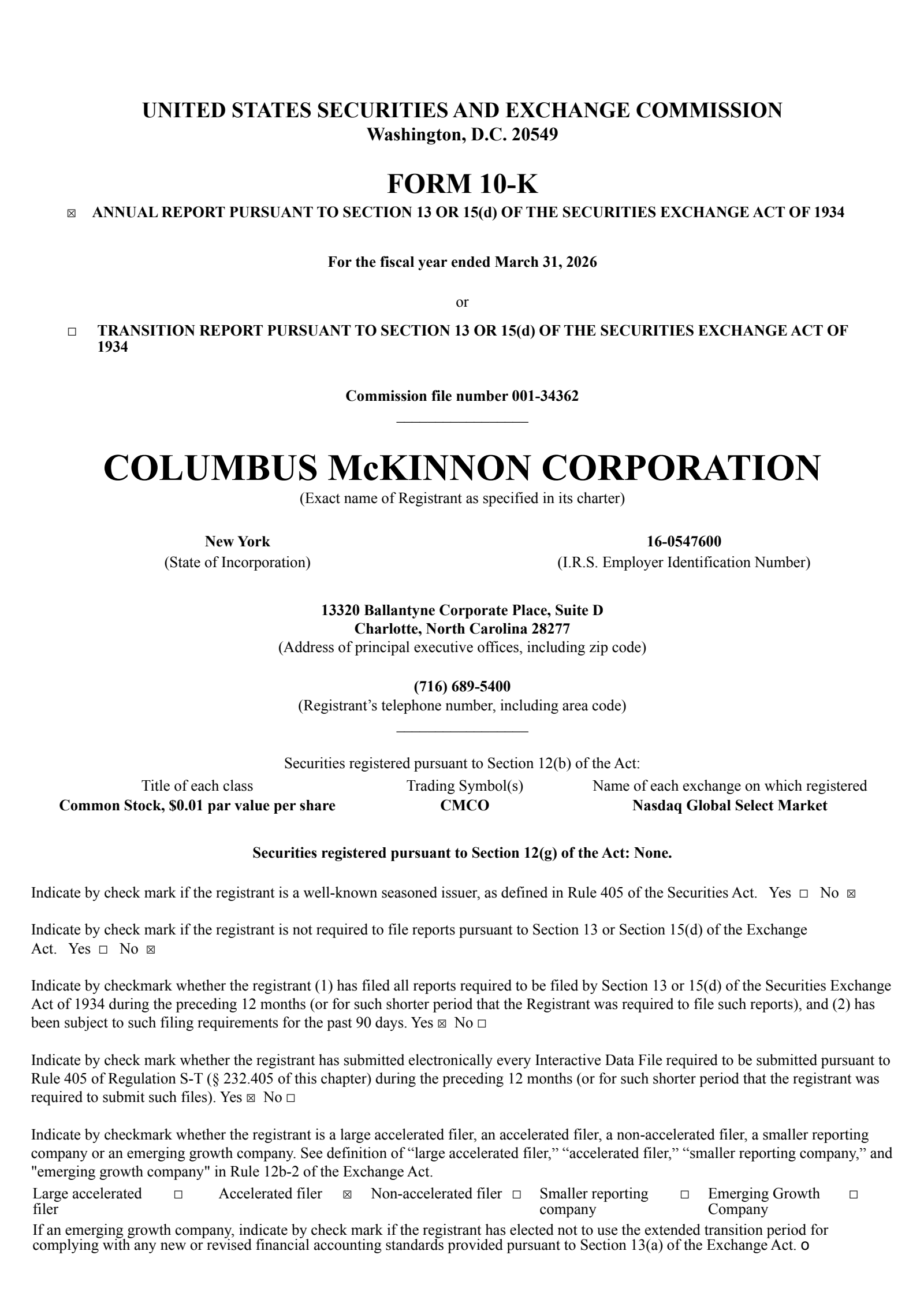 CMCO Q4 2026 Earnings Report on 6/4/2026