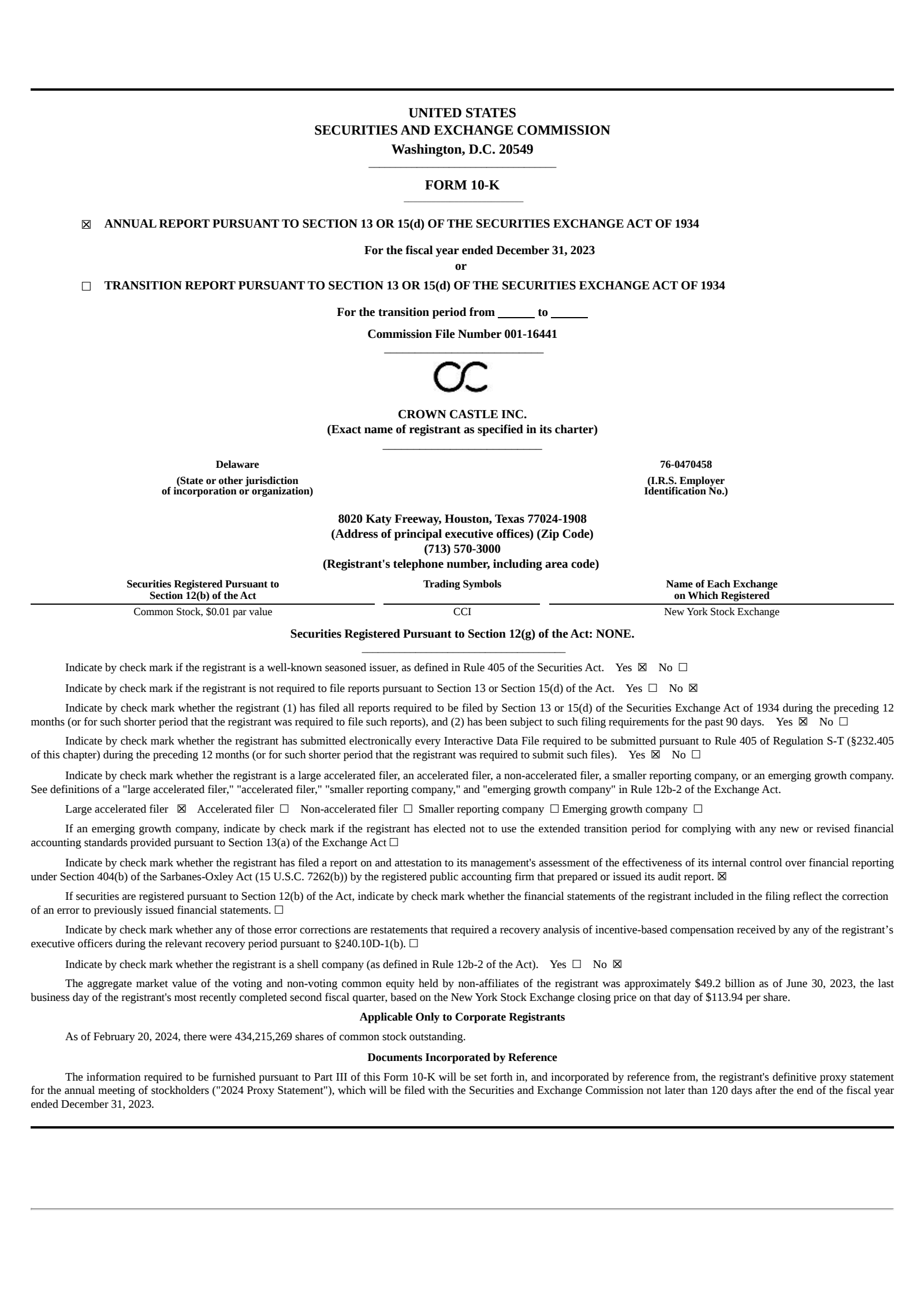 CCI Q4 2023 Earnings Report on 1/24/2024
