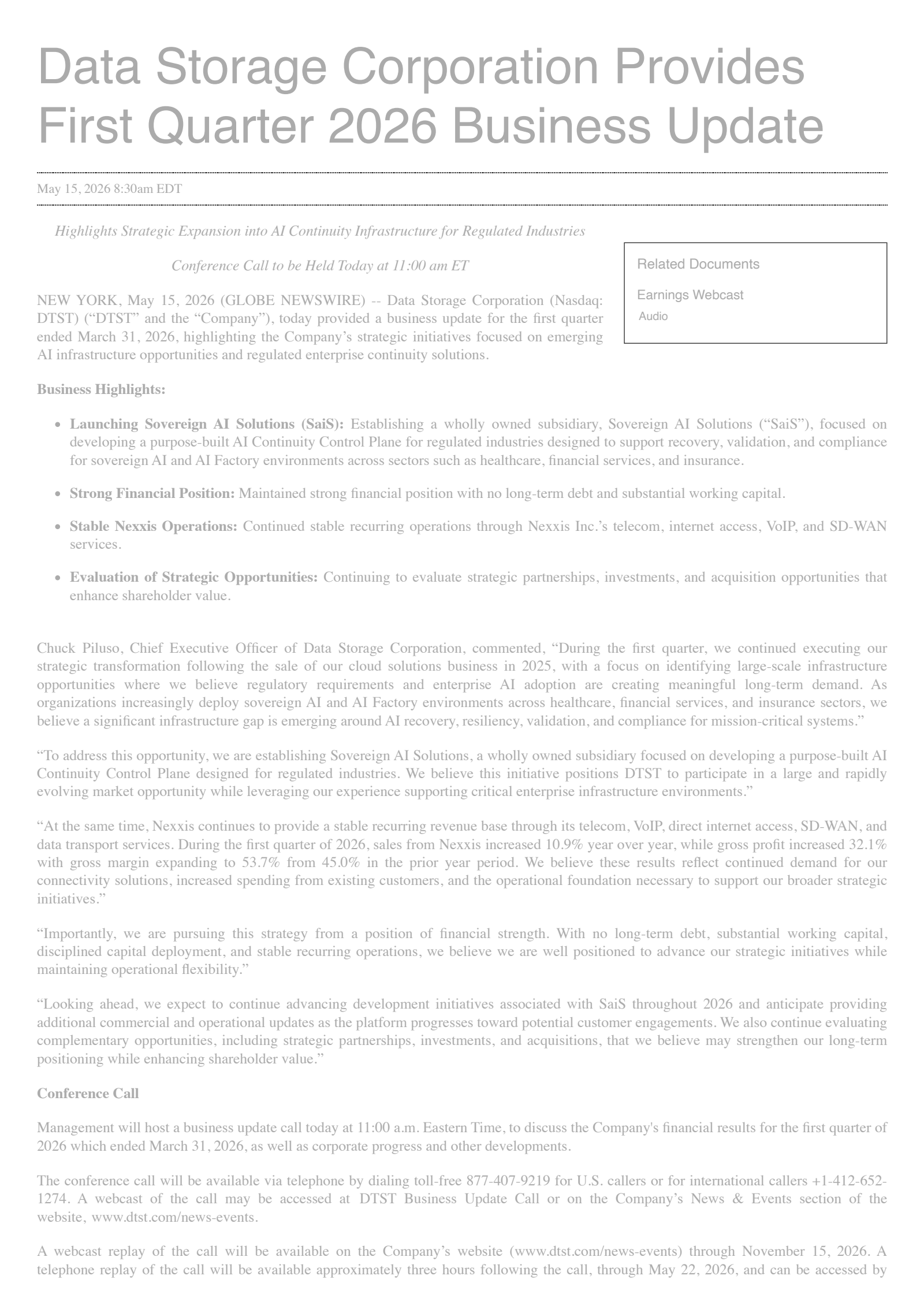 DTST Q1 2026 Earnings Report on 5/15/2026