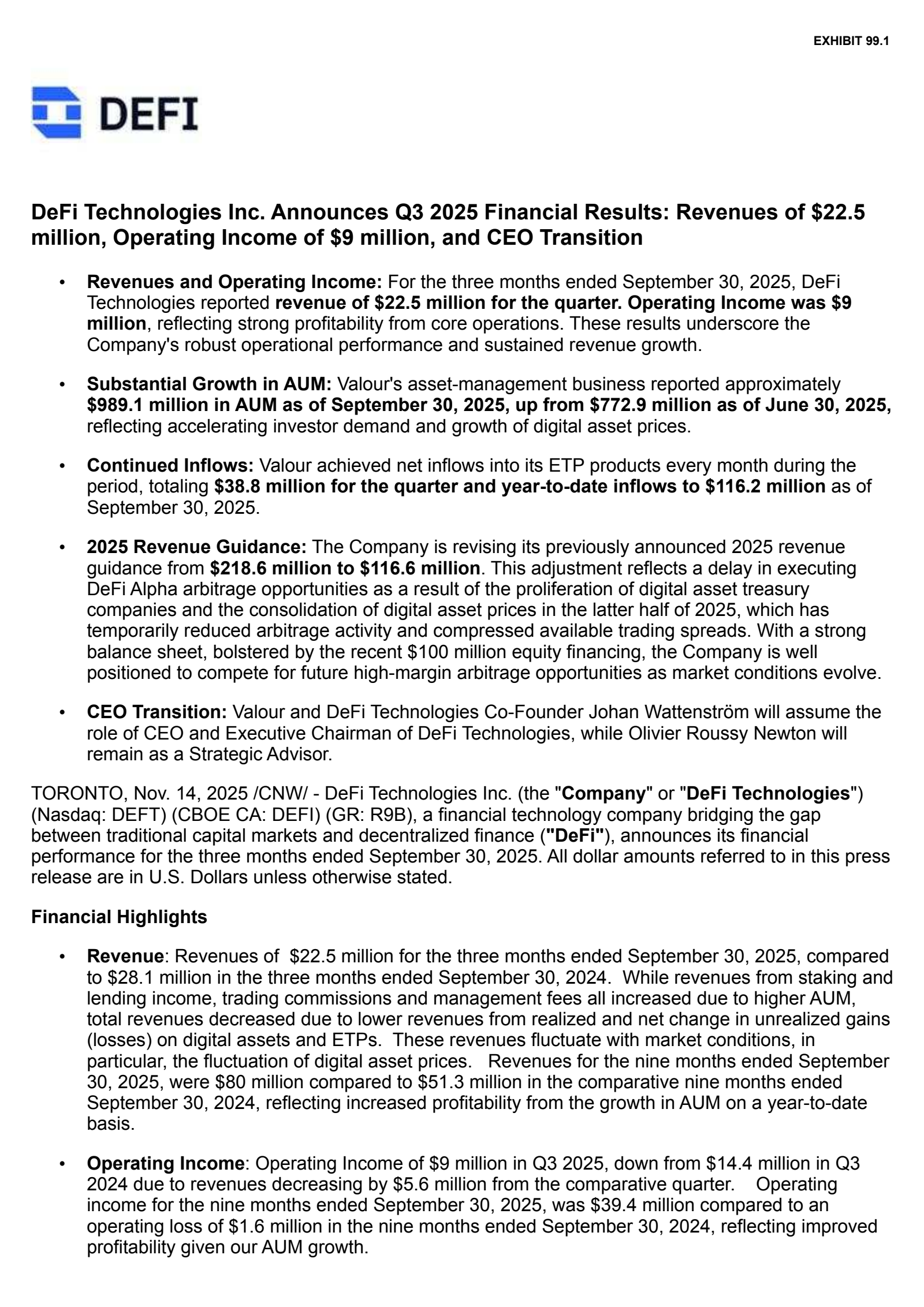DEFT Q3 2025 Earnings Report on 11/14/2025