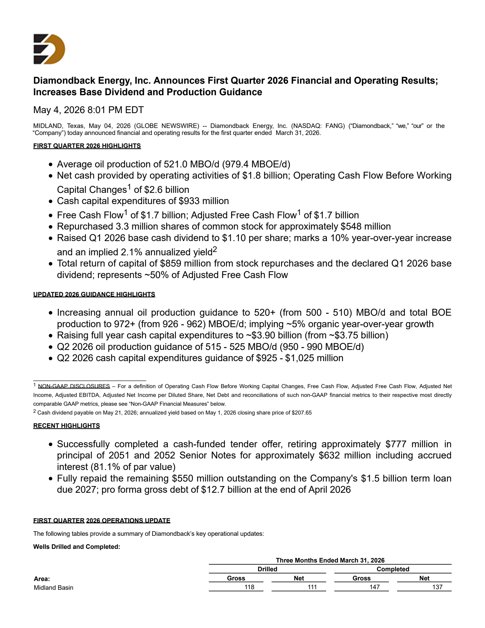 FANG Q1 2026 Earnings Report on 5/4/2026