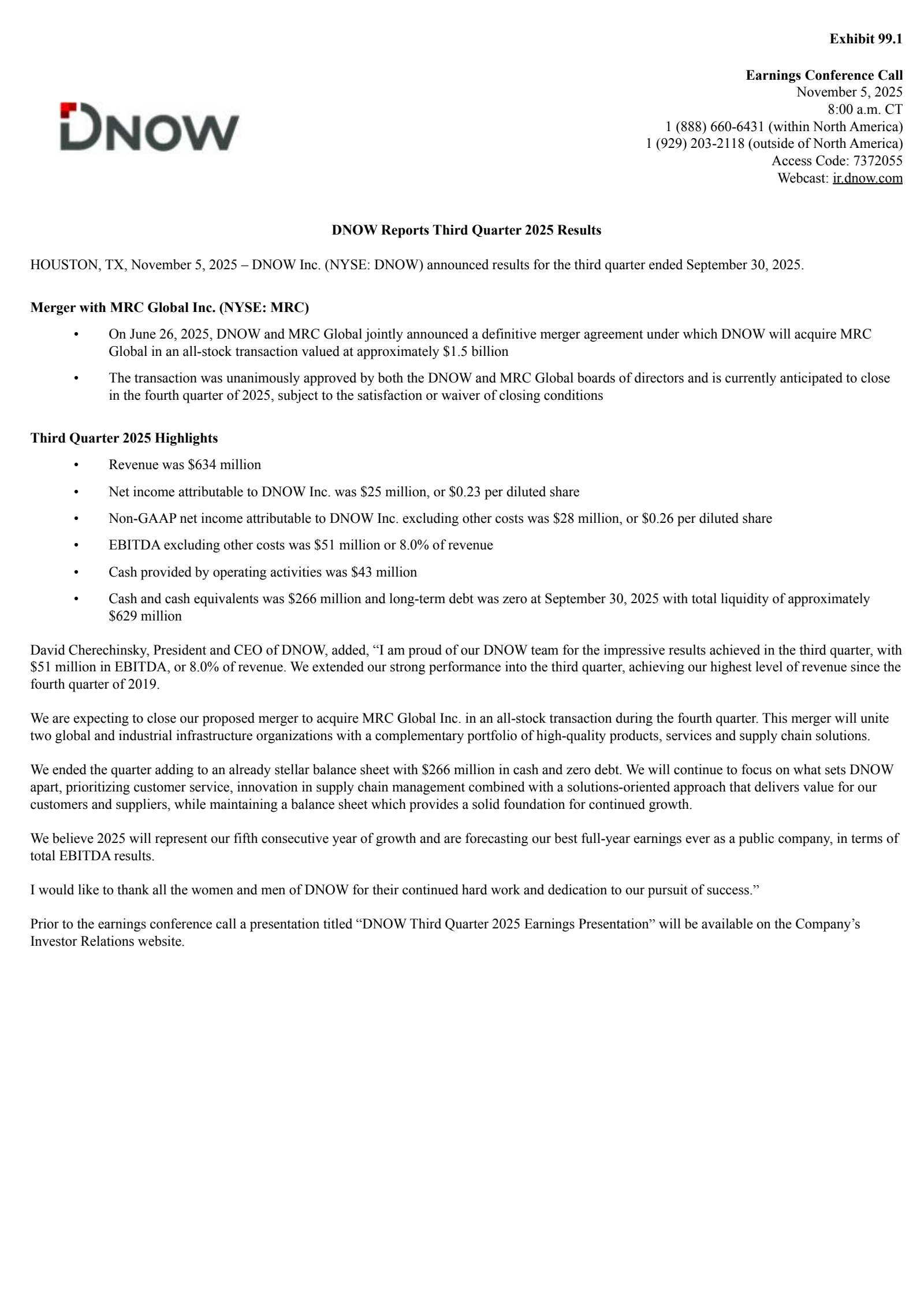 DNOW Q3 2025 Earnings Report on 11/5/2025