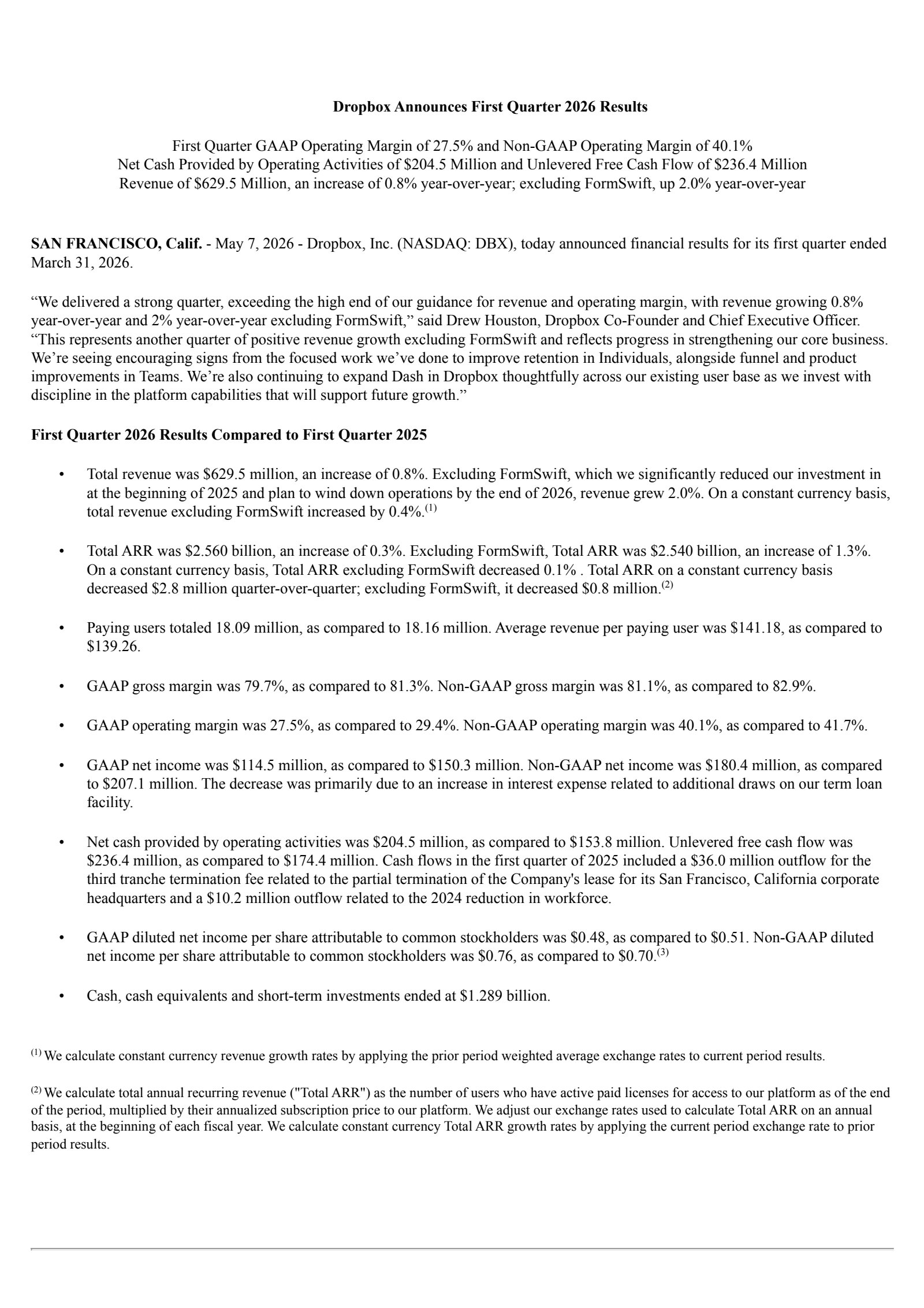 DBX Q1 2026 Earnings Report on 5/7/2026