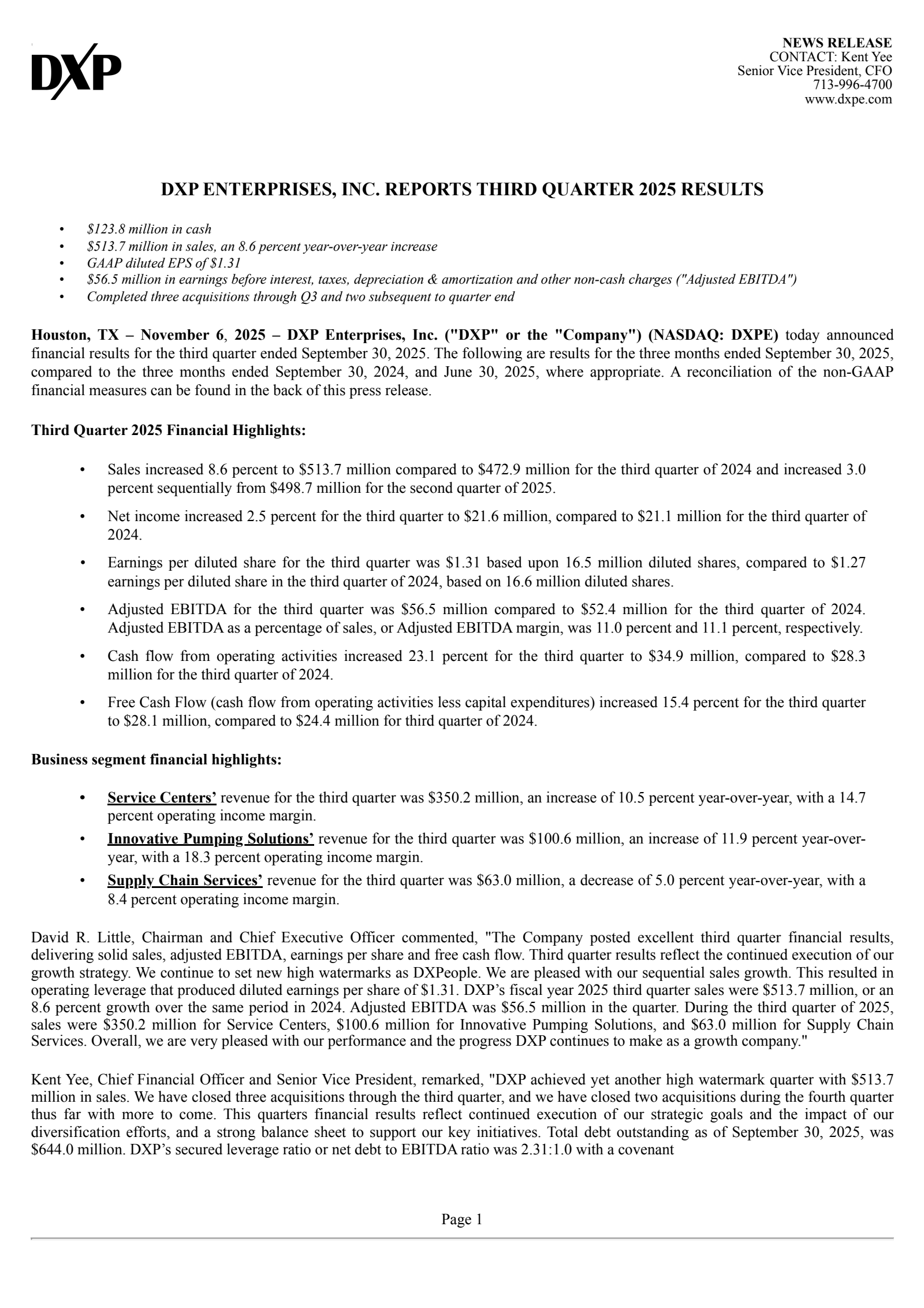 DXPE Q3 2025 Earnings Report on 11/6/2025