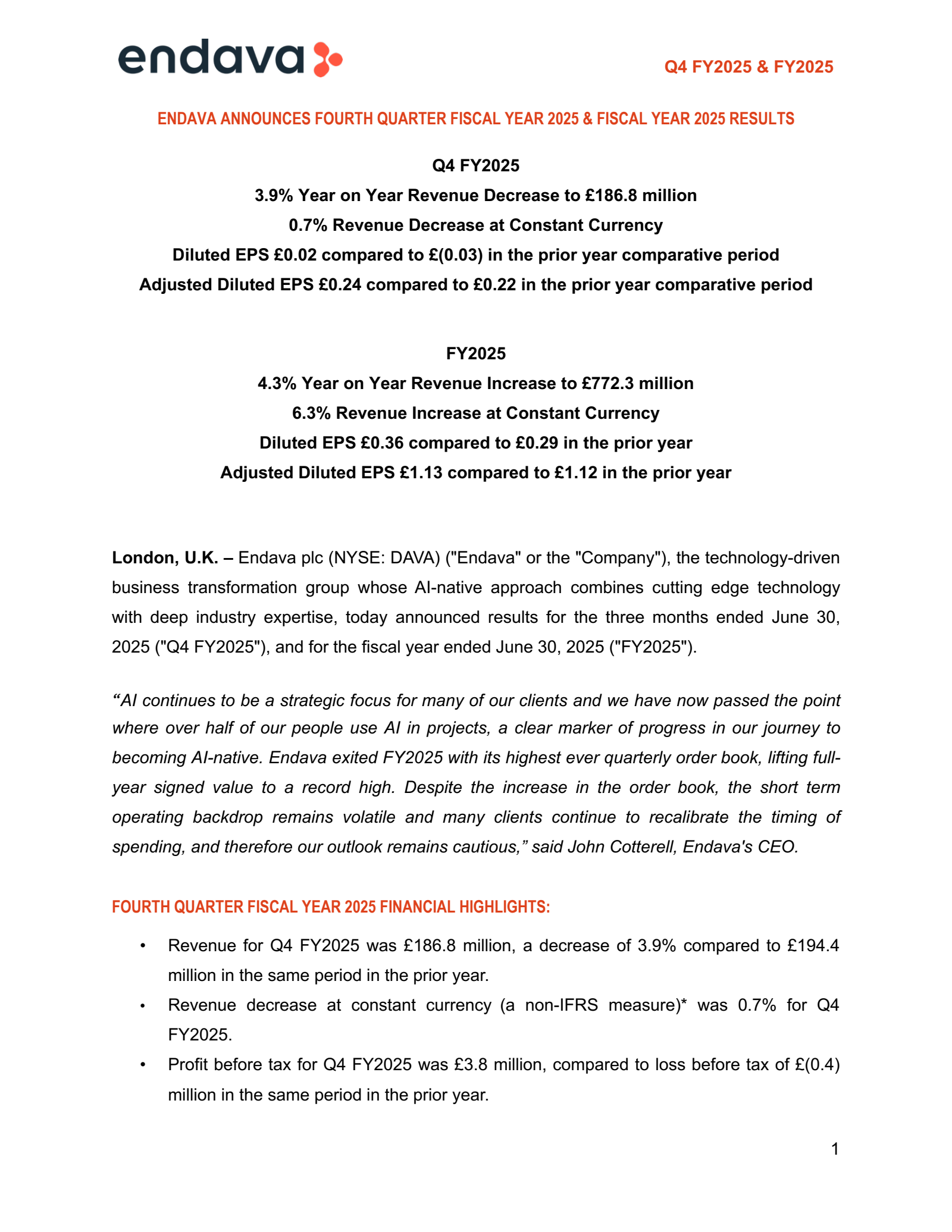 DAVA Q4 2025 Earnings Report on 9/4/2025