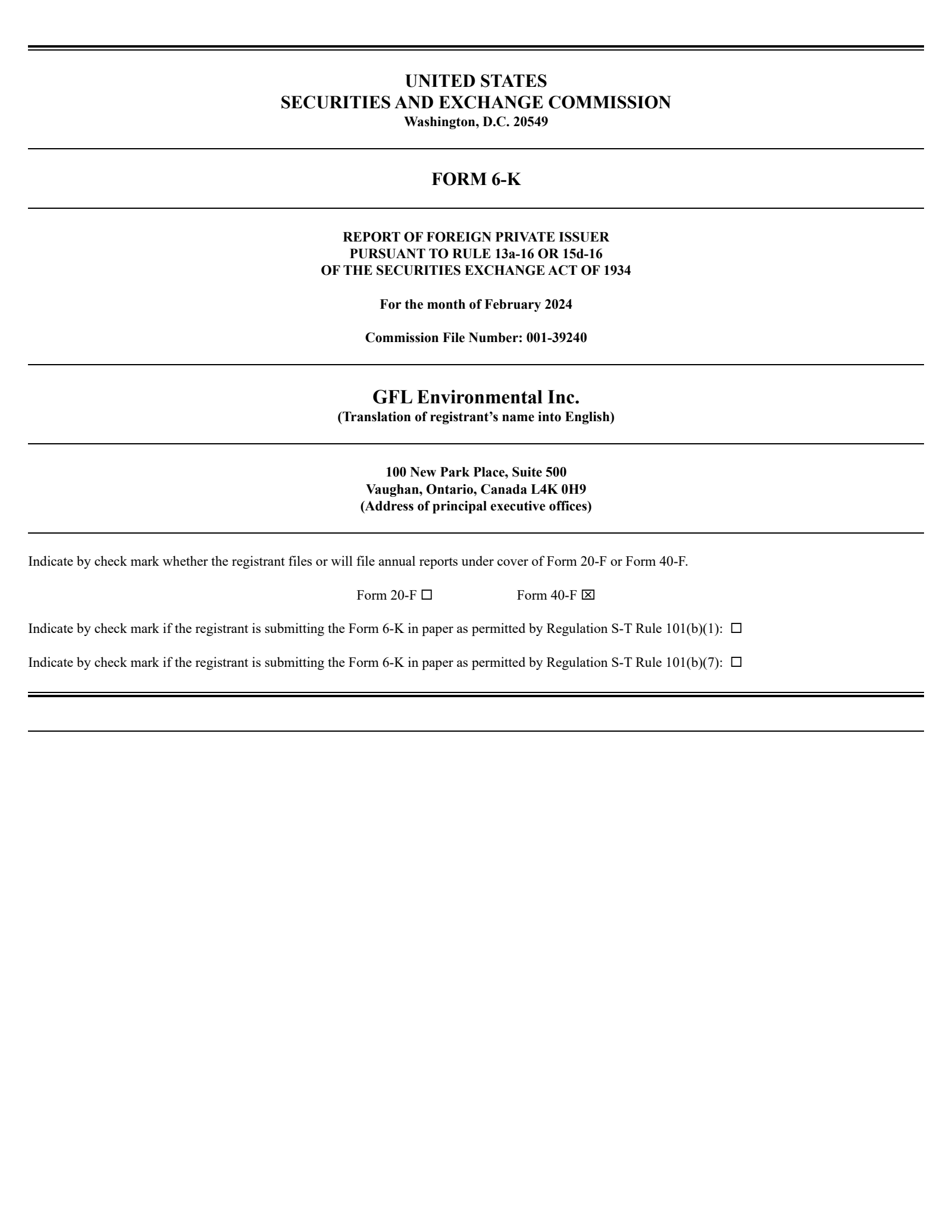 GFL Q4 2023 Earnings Report on 2/20/2024