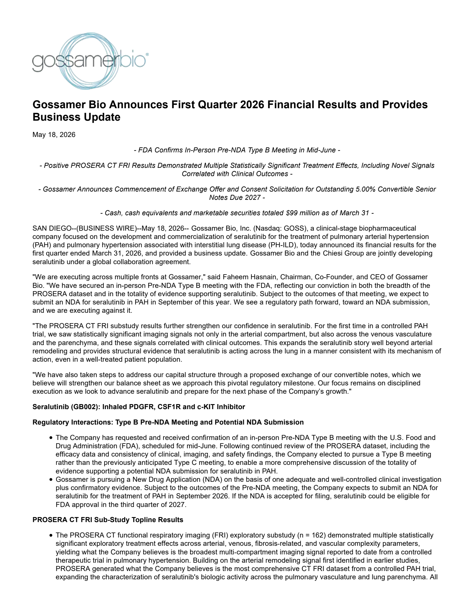 GOSS Q1 2026 Earnings Report on 5/18/2026