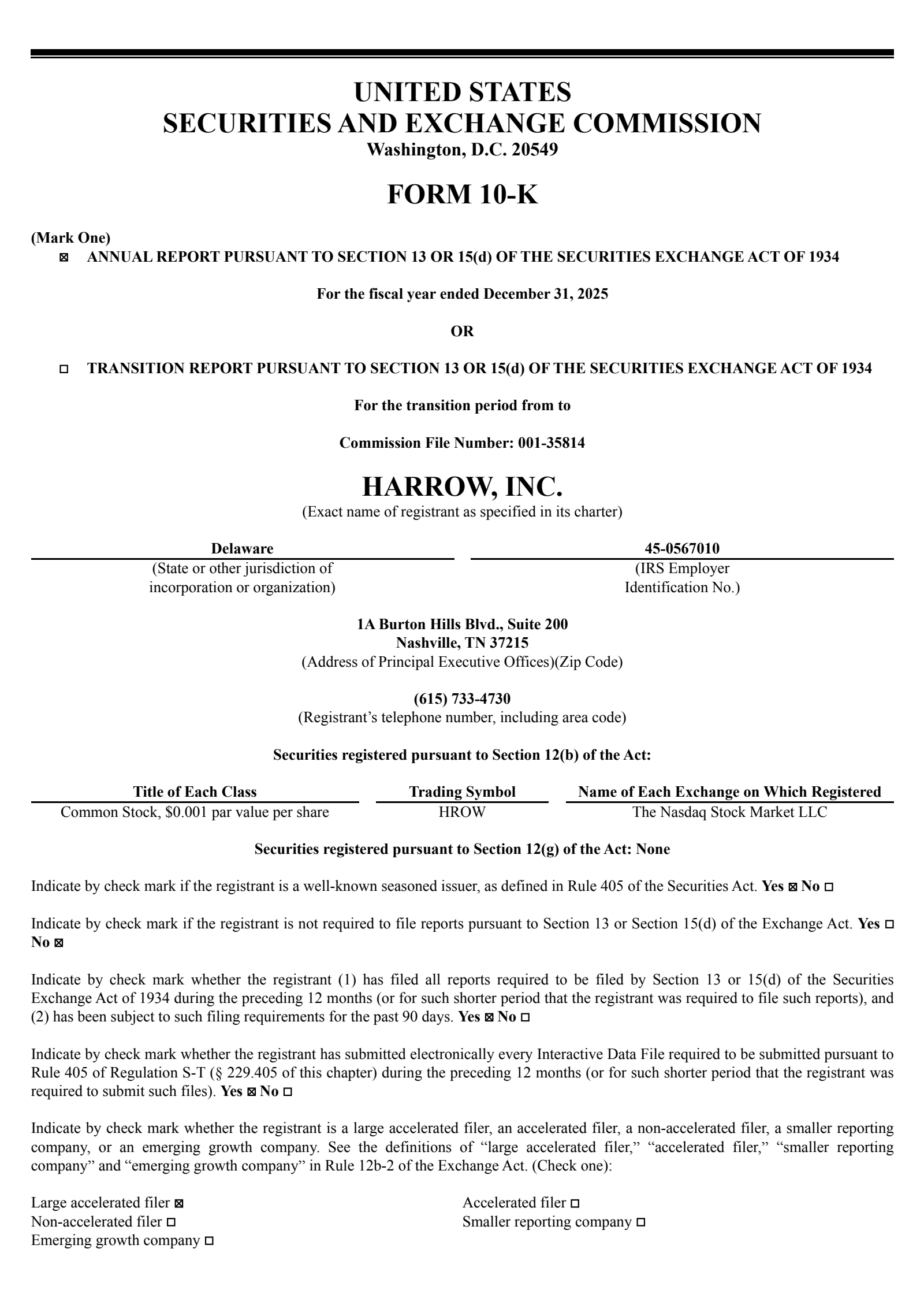 HROW Q4 2025 Earnings Report on 3/2/2026
