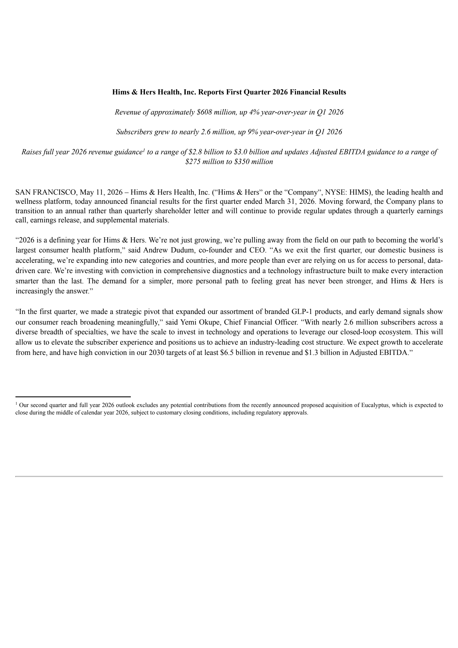 HIMS Q1 2026 Earnings Report on 5/11/2026