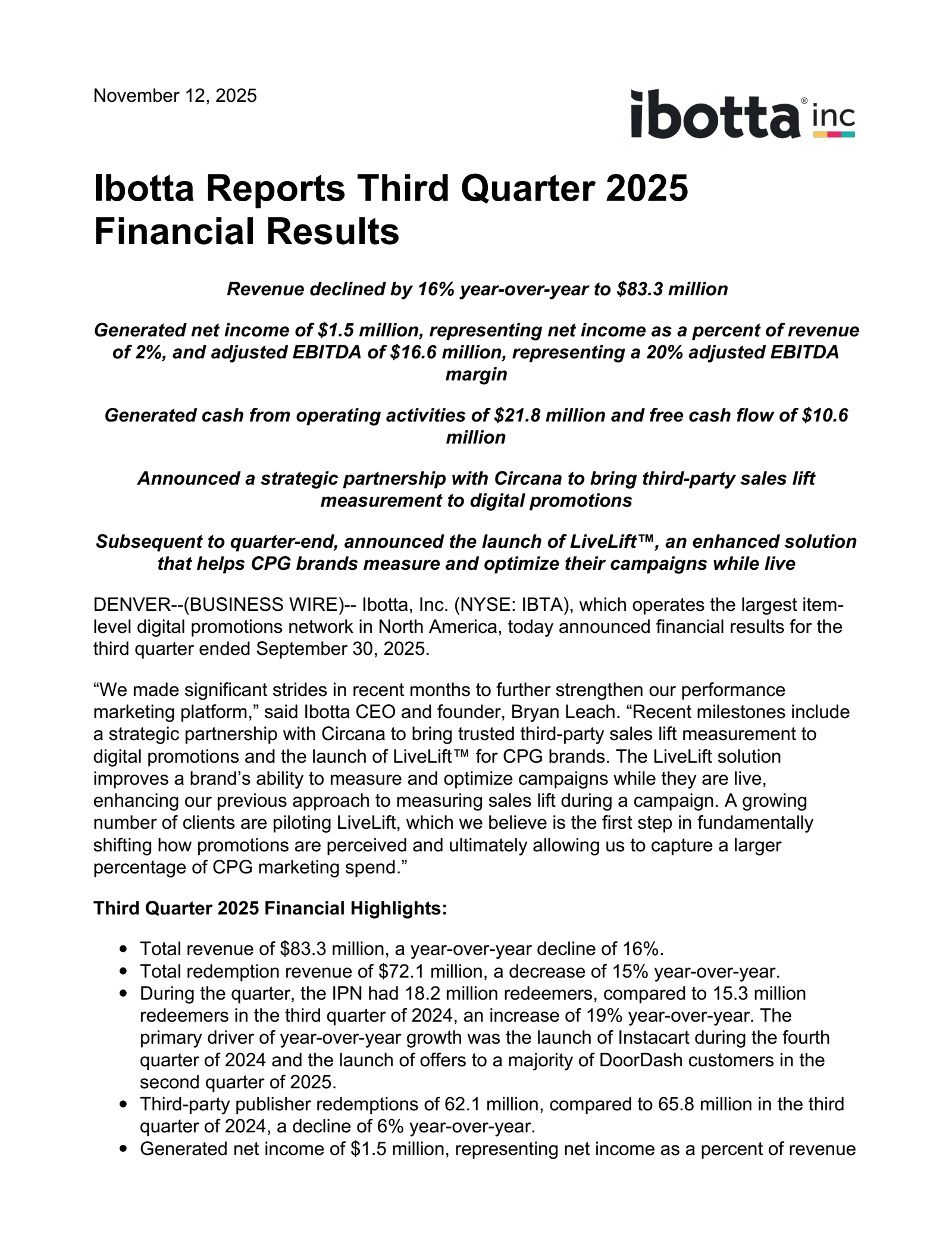 IBTA Q3 2025 Earnings Report on 11/12/2025