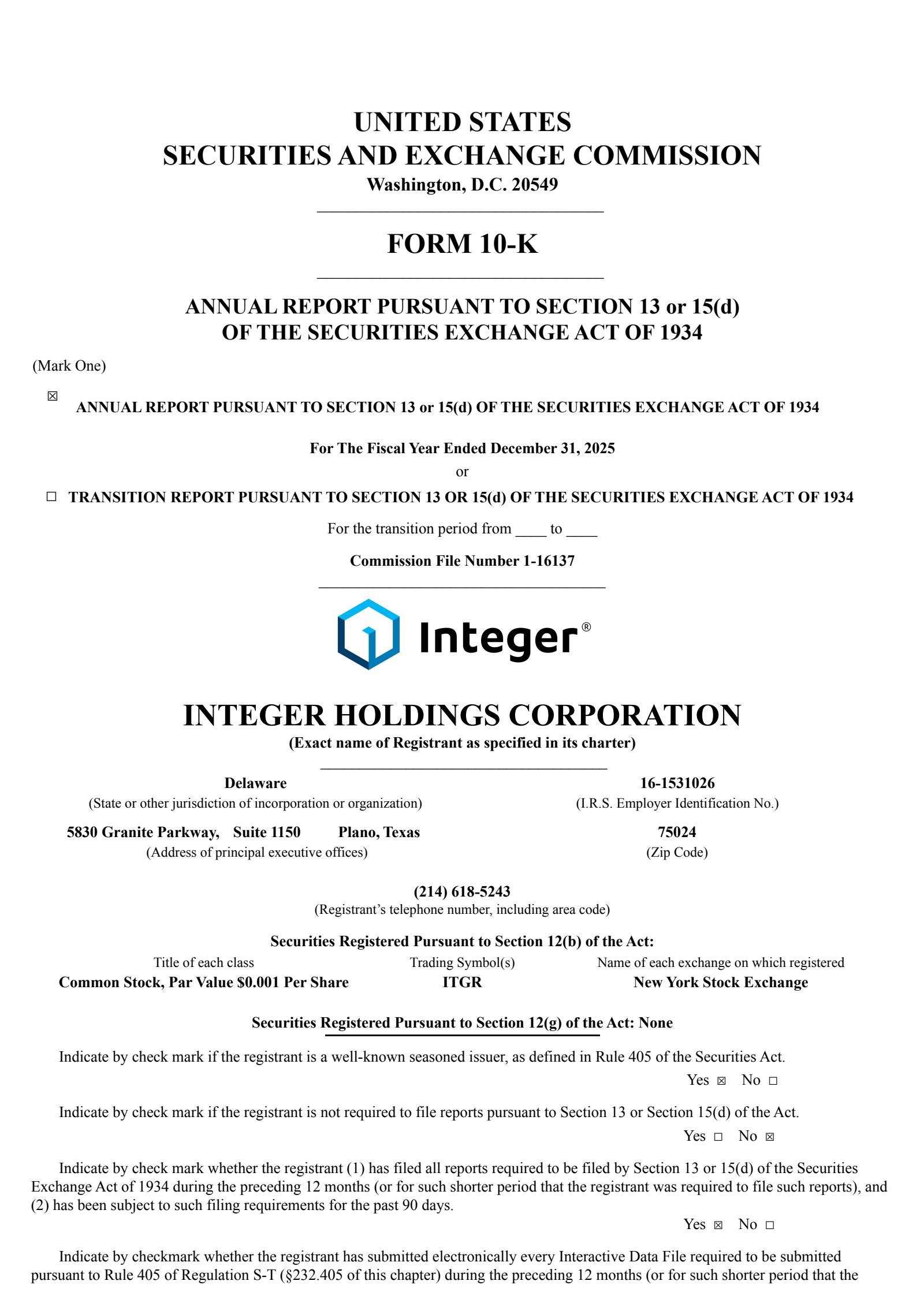 ITGR Q4 2025 Earnings Report on 2/19/2026