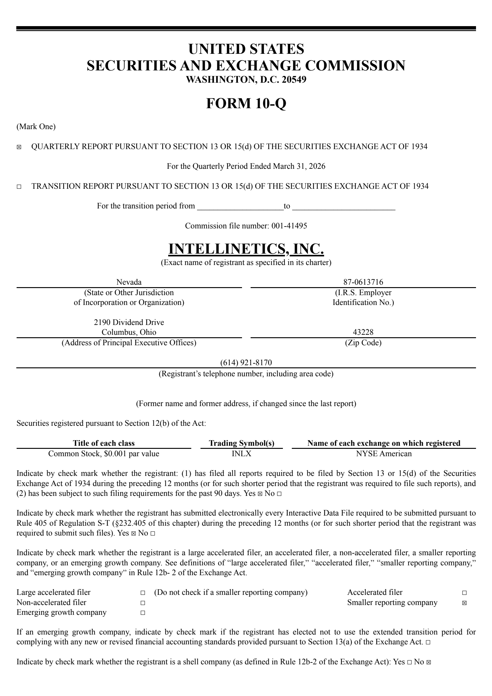 INLX Q1 2026 Earnings Report on 5/14/2026