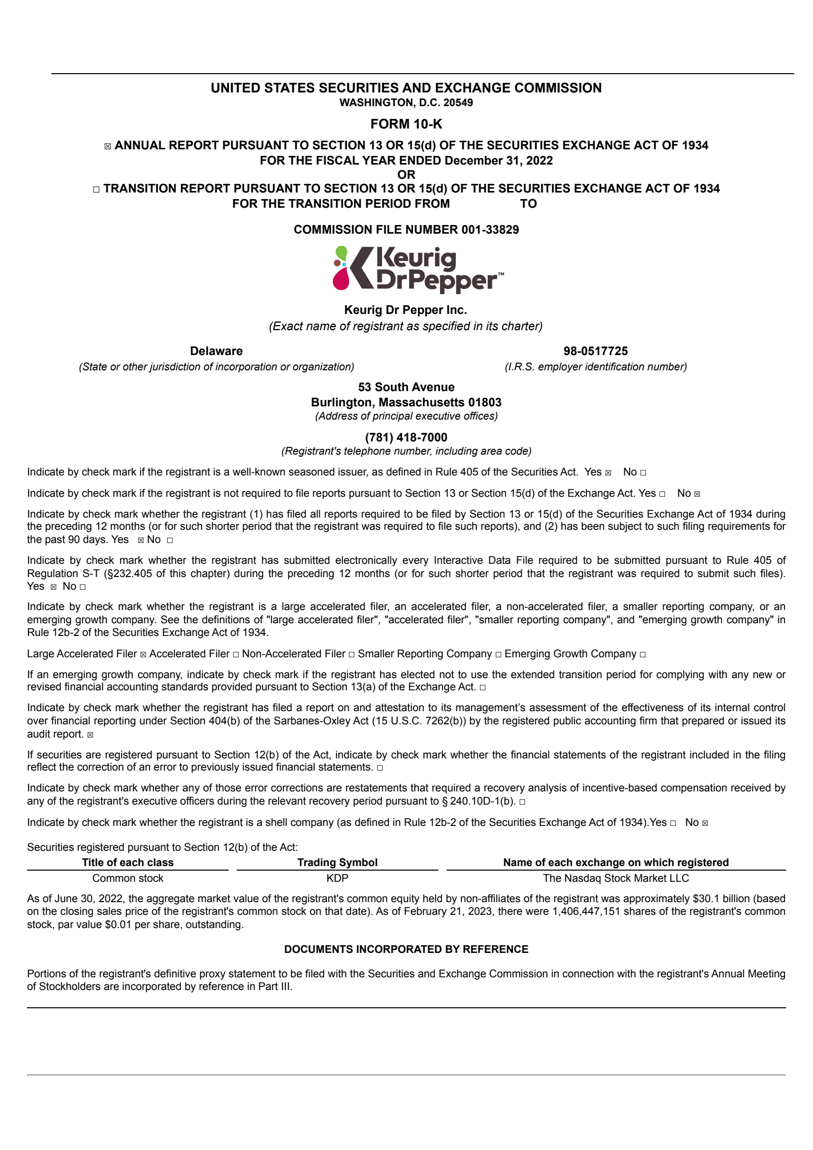 KDP Q4 2022 Earnings Report on 2/23/2023