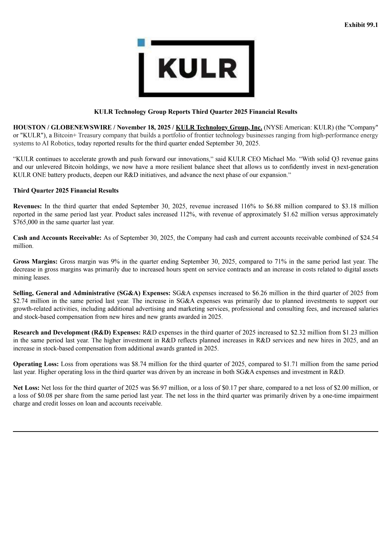 KULR Q3 2025 Earnings Report on 11/18/2025