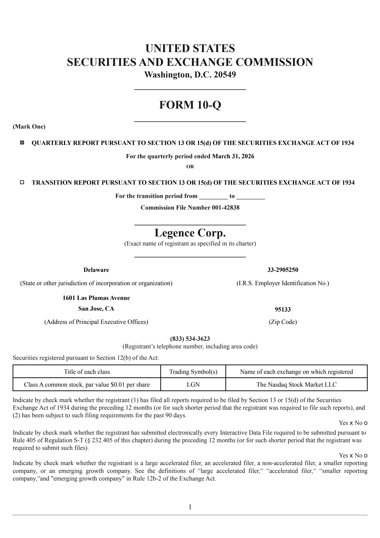LGN Q1 2026 Earnings Report on 5/14/2026