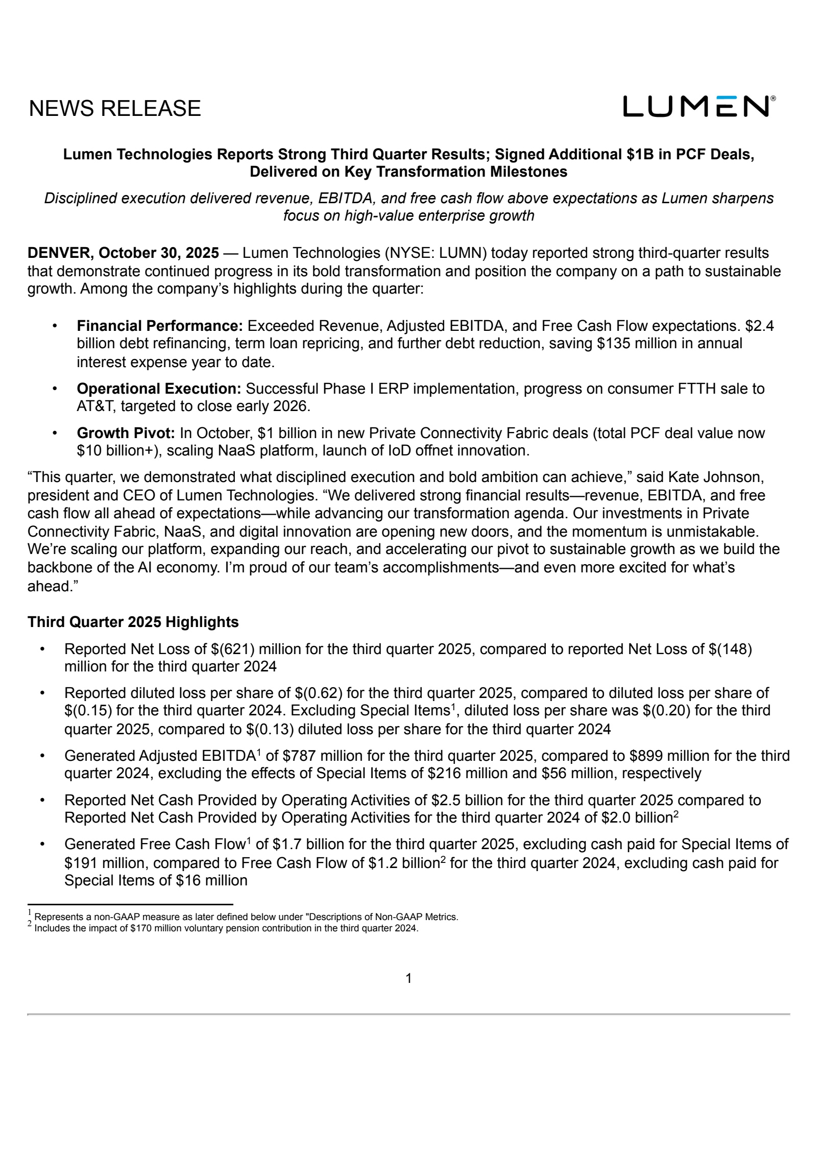 LUMN Q3 2025 Earnings Report on 10/30/2025