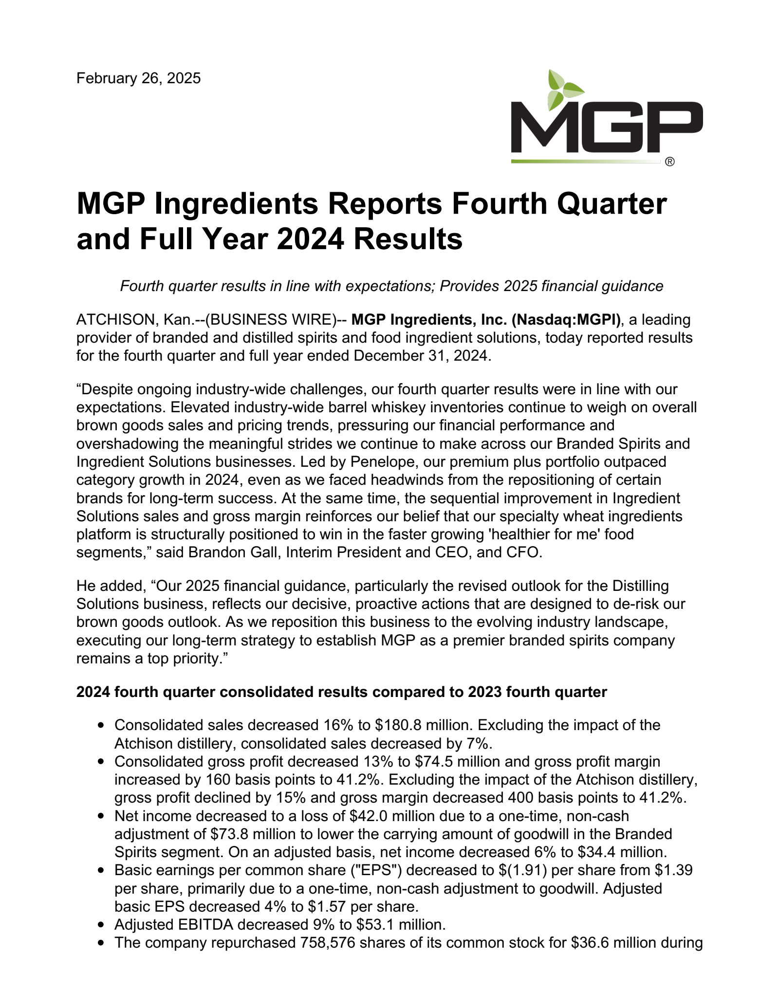 MGPI Q4 2024 Earnings Report on 2/26/2025