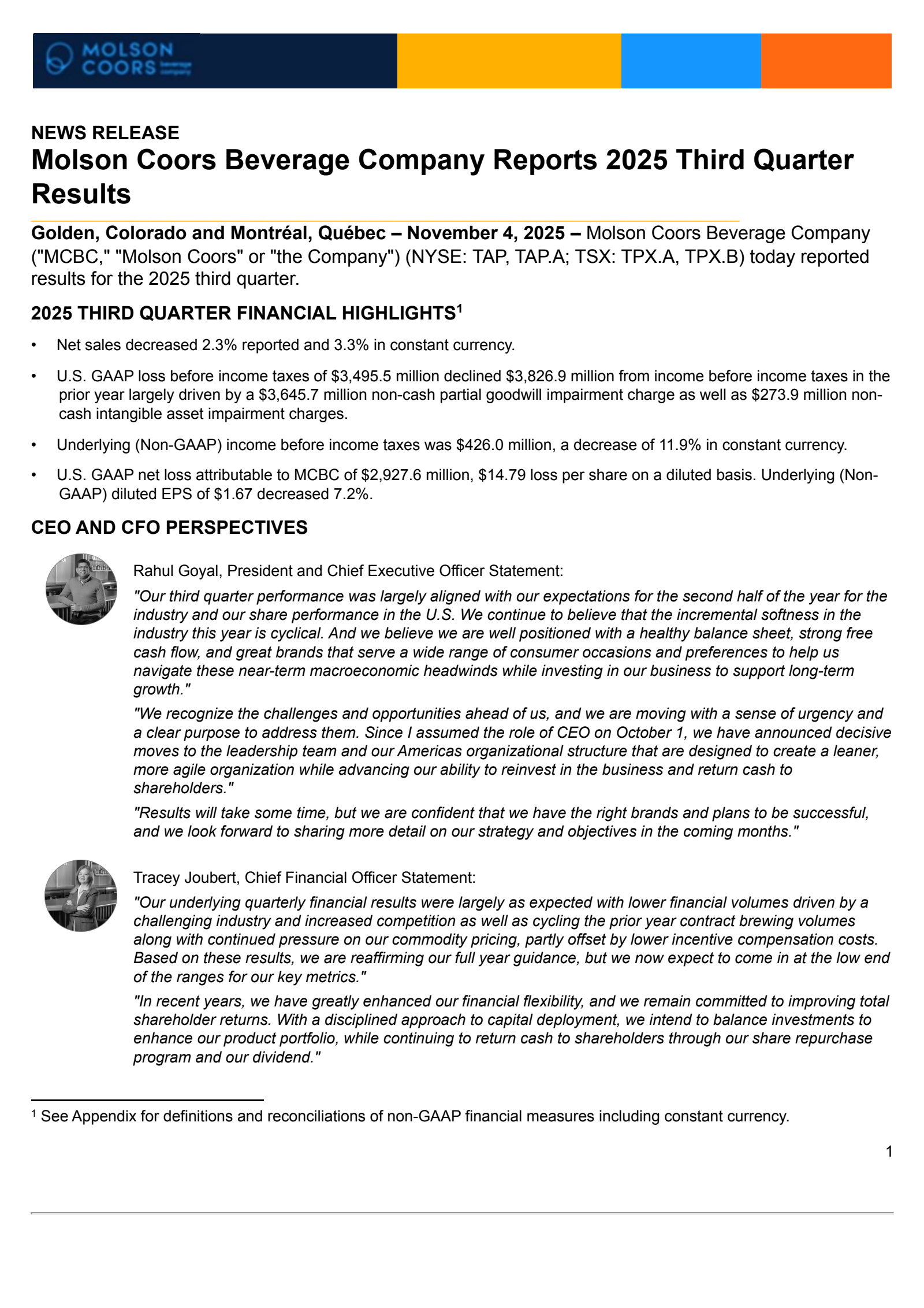 TAP Q3 2025 Earnings Report on 11/4/2025