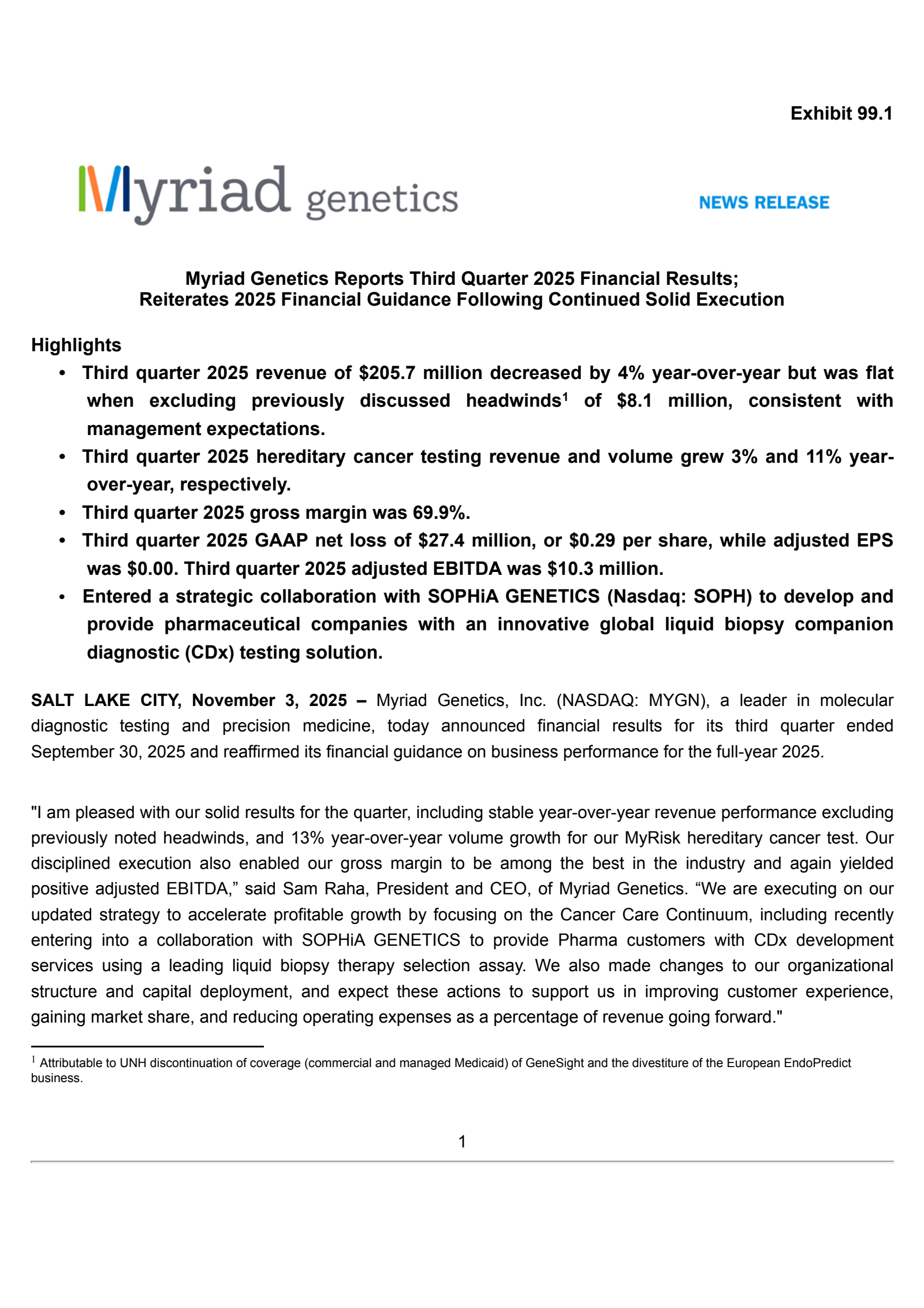 MYGN Q3 2025 Earnings Report on 11/4/2025