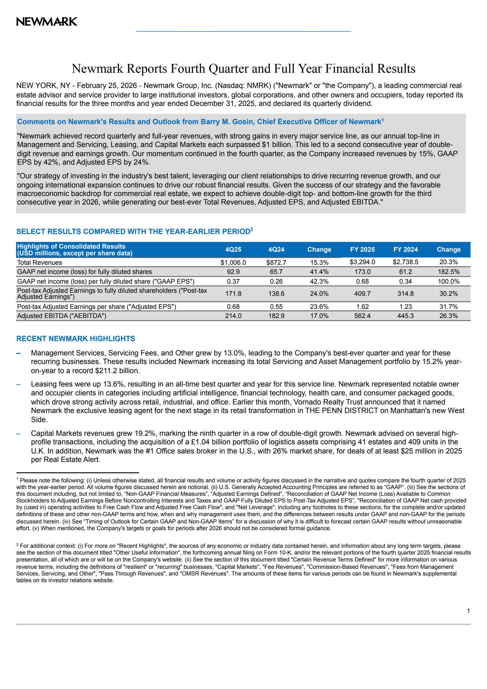 NMRK Q4 2025 Earnings Report on 2/25/2026