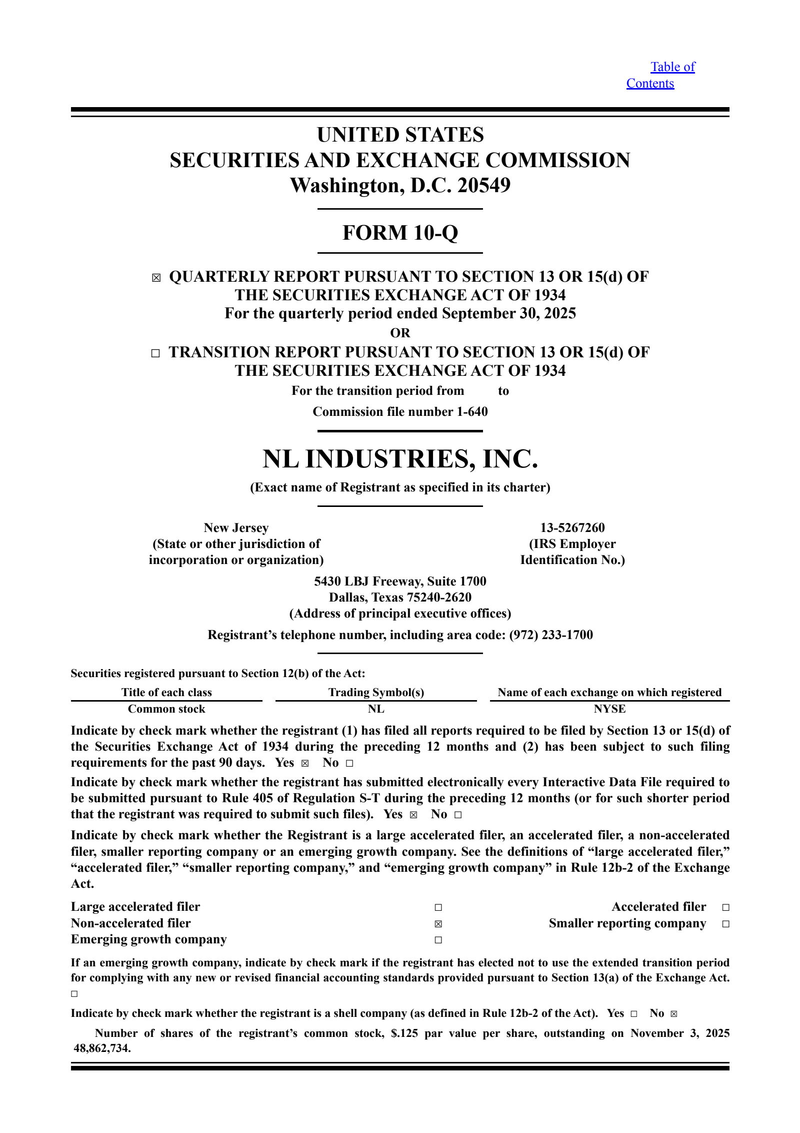 NL Q3 2025 Earnings Report on 11/6/2025