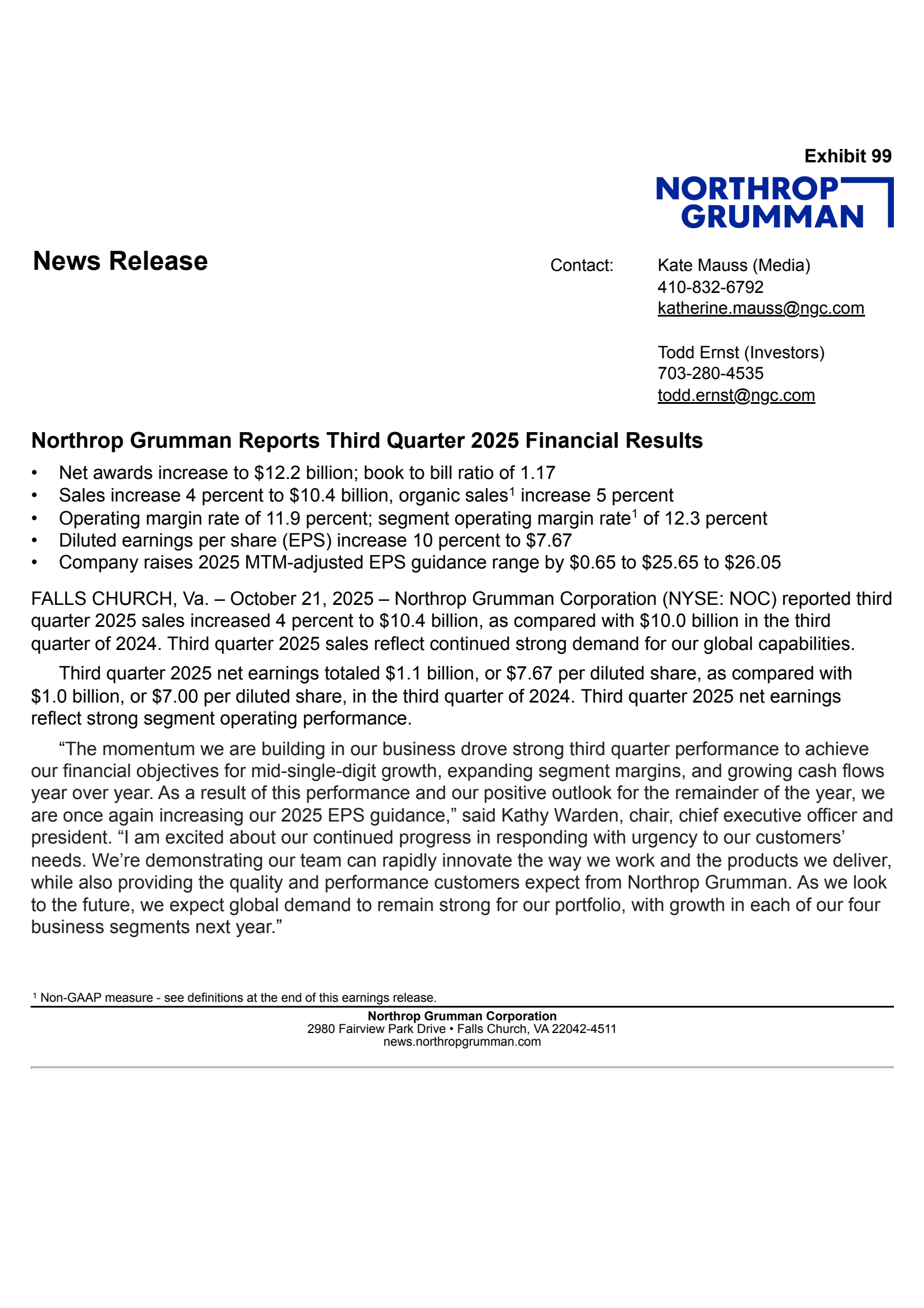 NOC Q3 2025 Earnings Report on 10/21/2025