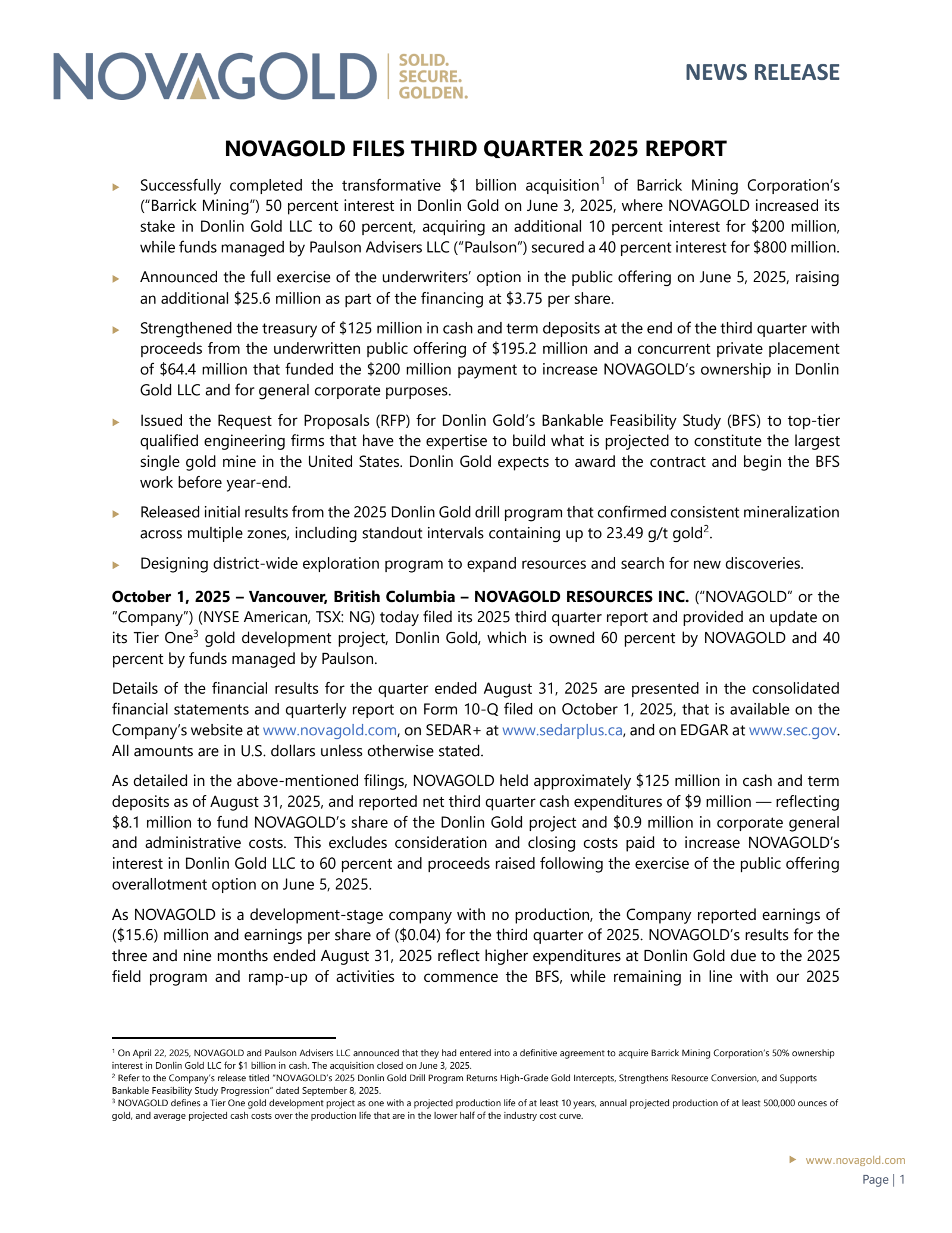 NG Q3 2025 Earnings Report on 10/1/2025