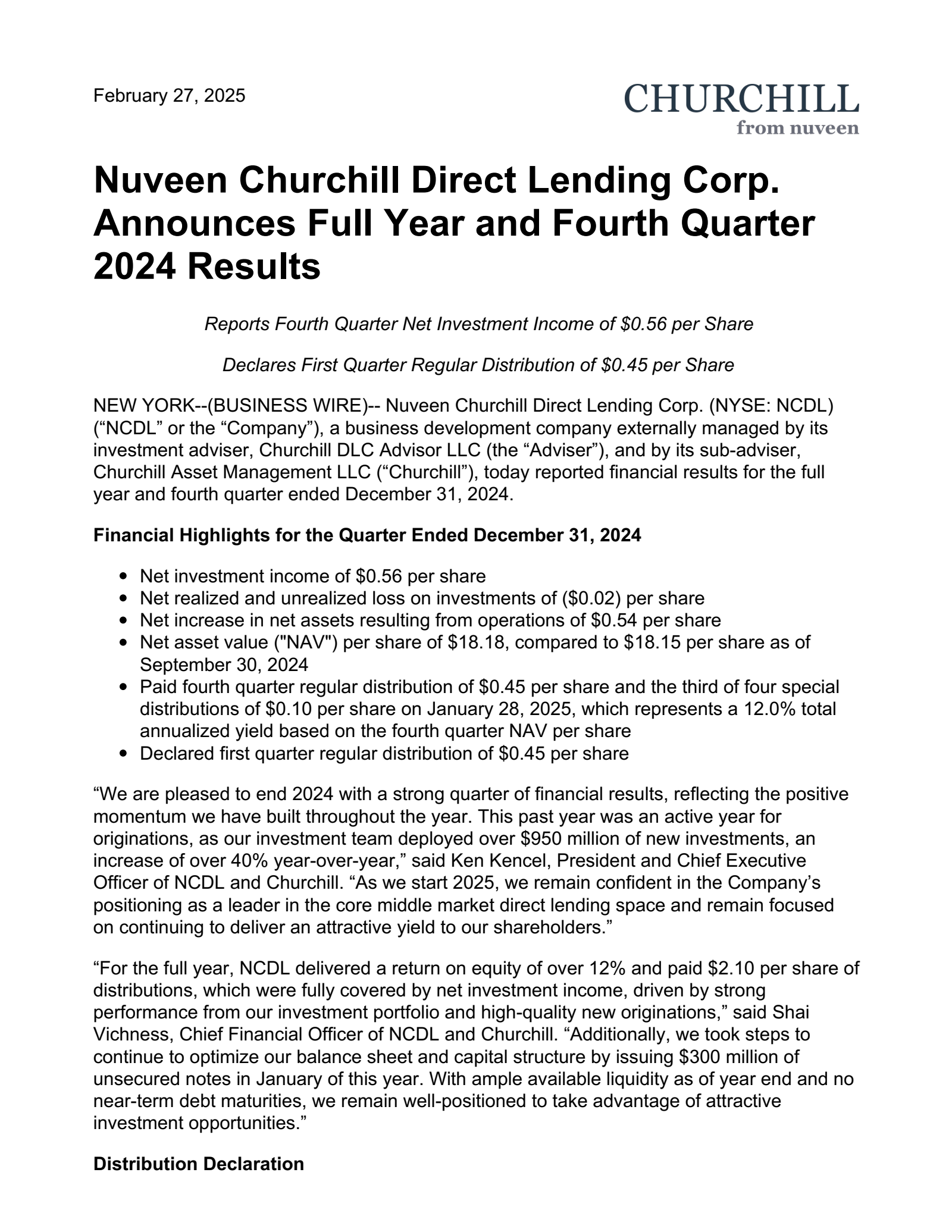 NCDL Q4 2024 Earnings Report on 2/27/2025
