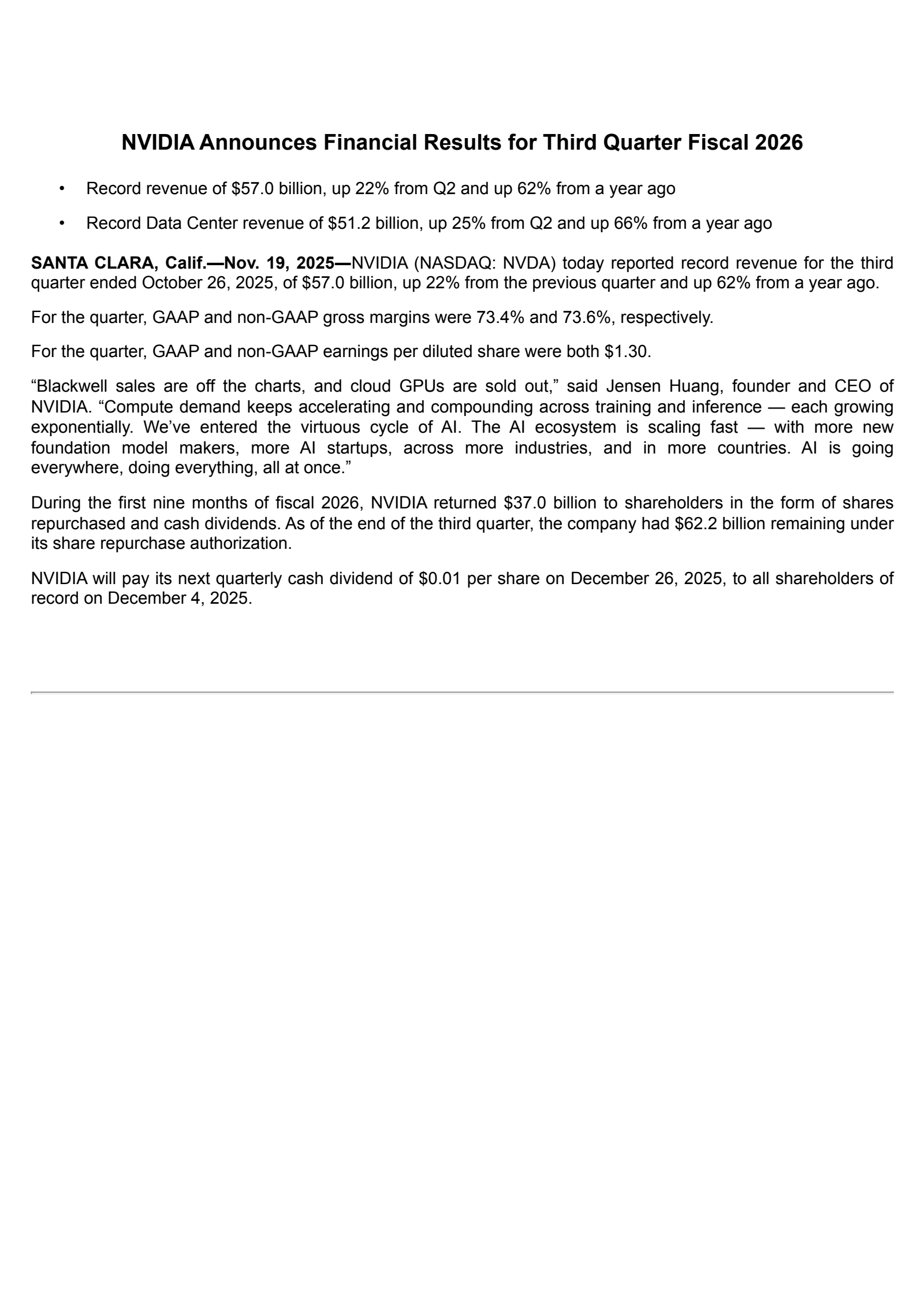 NVDA Q3 2026 Earnings Report on 11/19/2025
