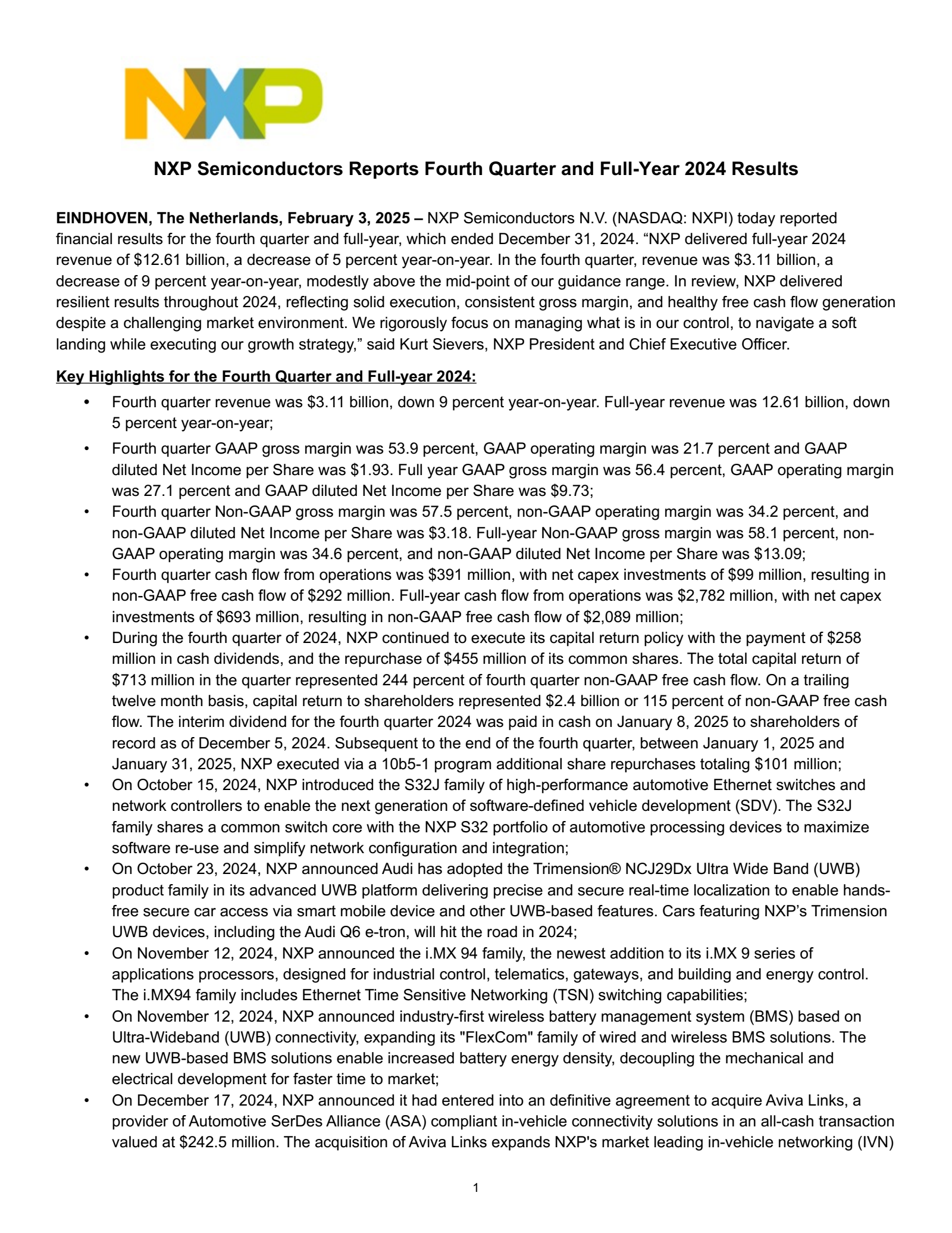 NXPI Q4 2024 Earnings Report on 2/3/2025