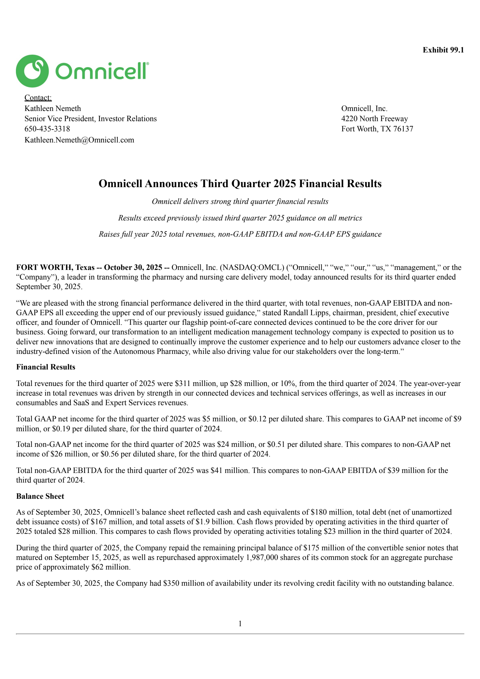 OMCL Q3 2025 Earnings Report on 10/30/2025
