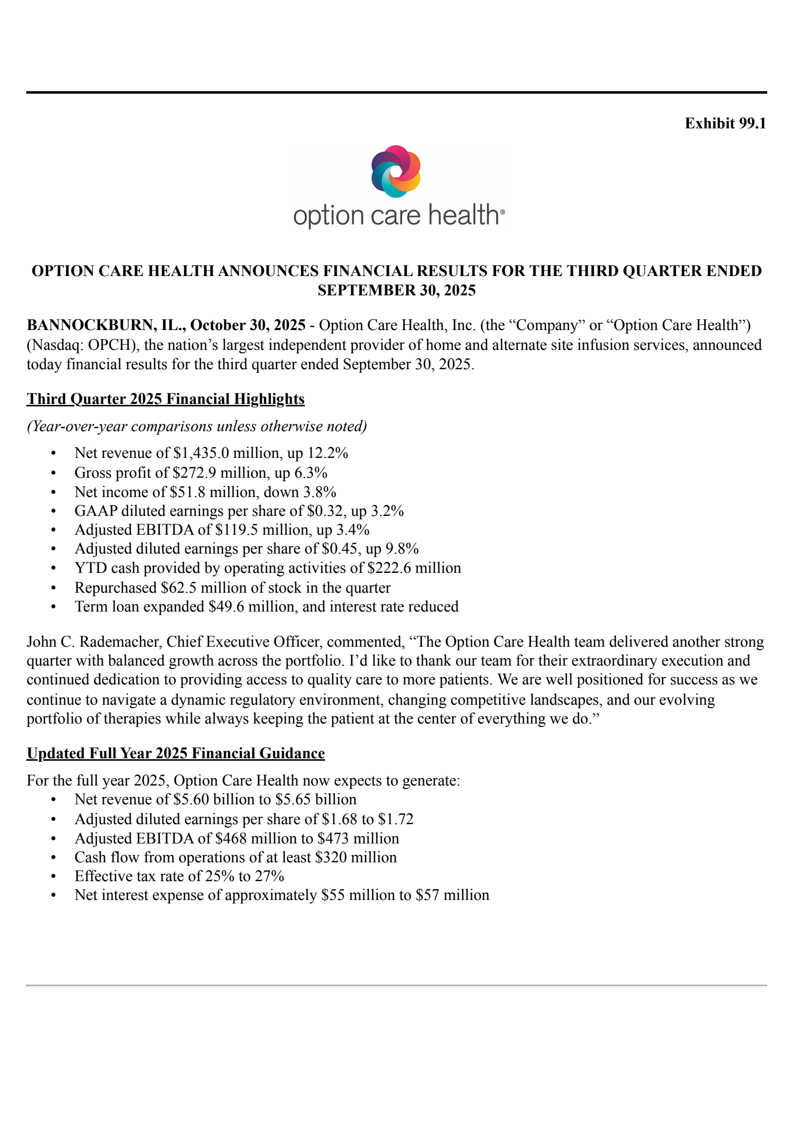 OPCH Q3 2025 Earnings Report on 10/30/2025