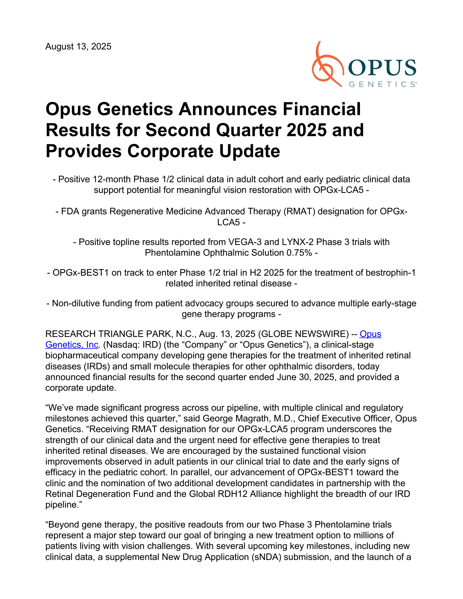 IRD Q2 2025 Earnings Report on 8/13/2025